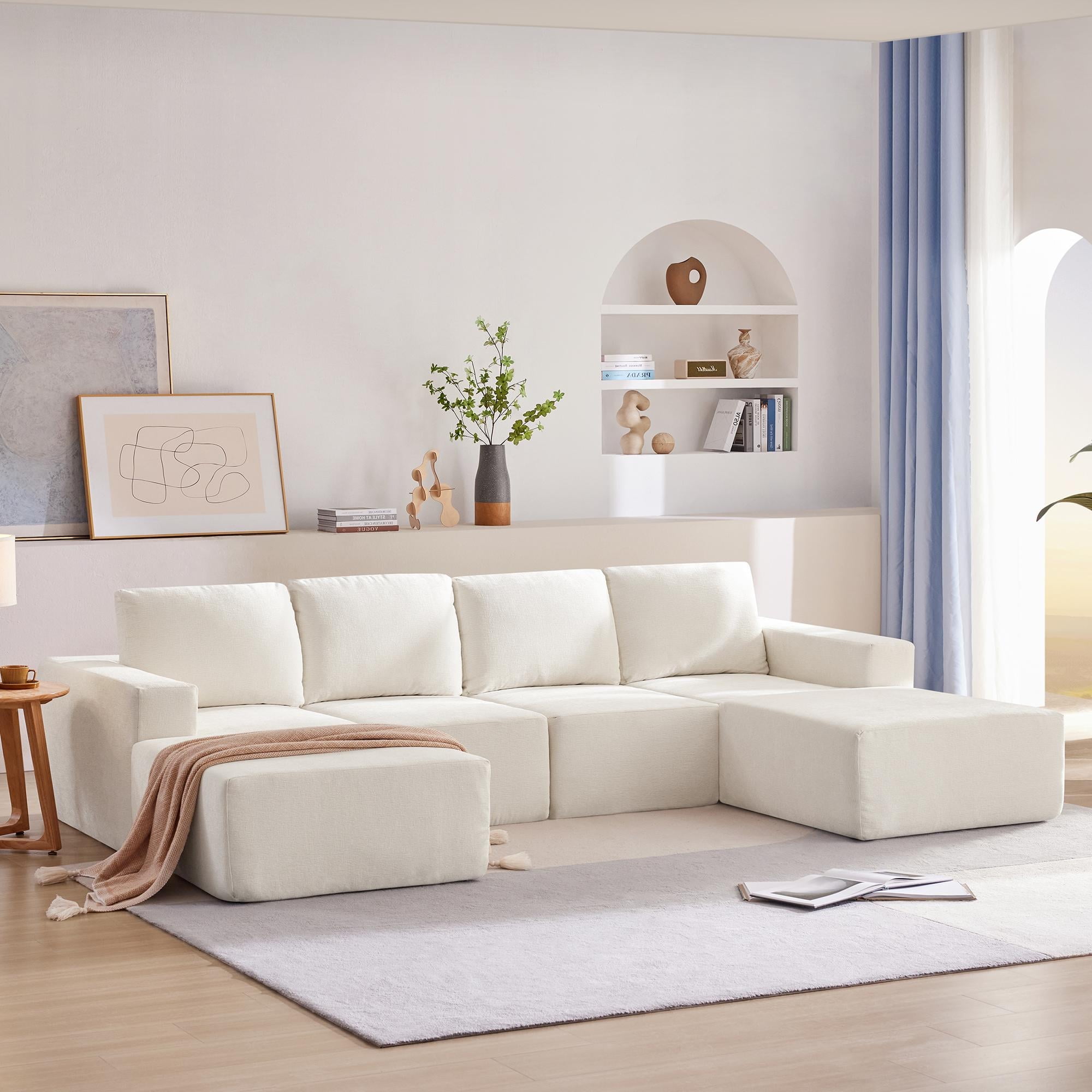 110*72-inch Modular U Shaped Sectional Sofa with Ottomans, Luxury Cloud ...
