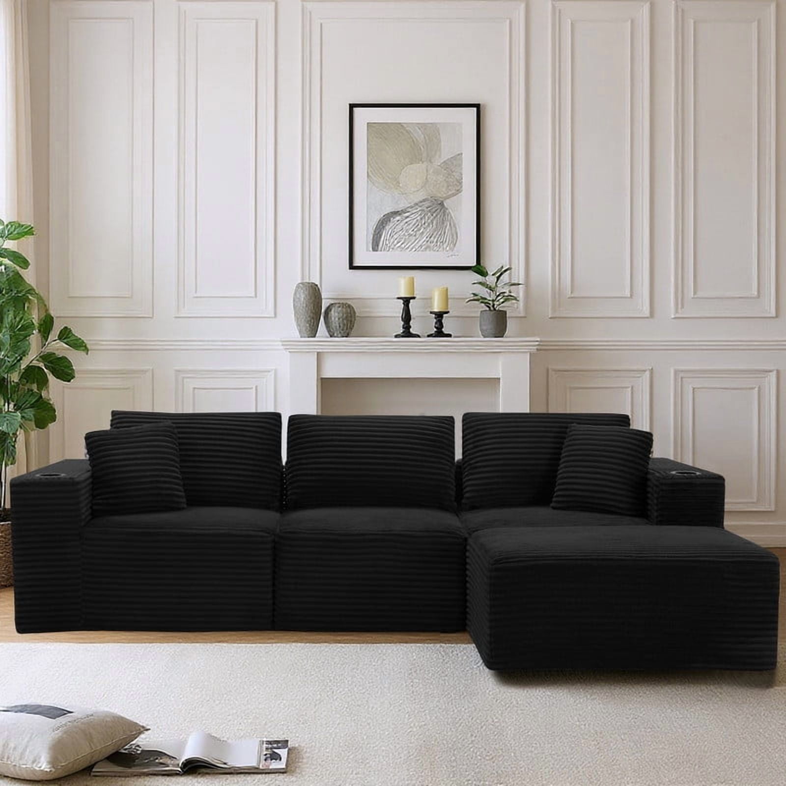 L-Shape Upholstered Deep Seat and No Assembly Required Sectional Sofas ...