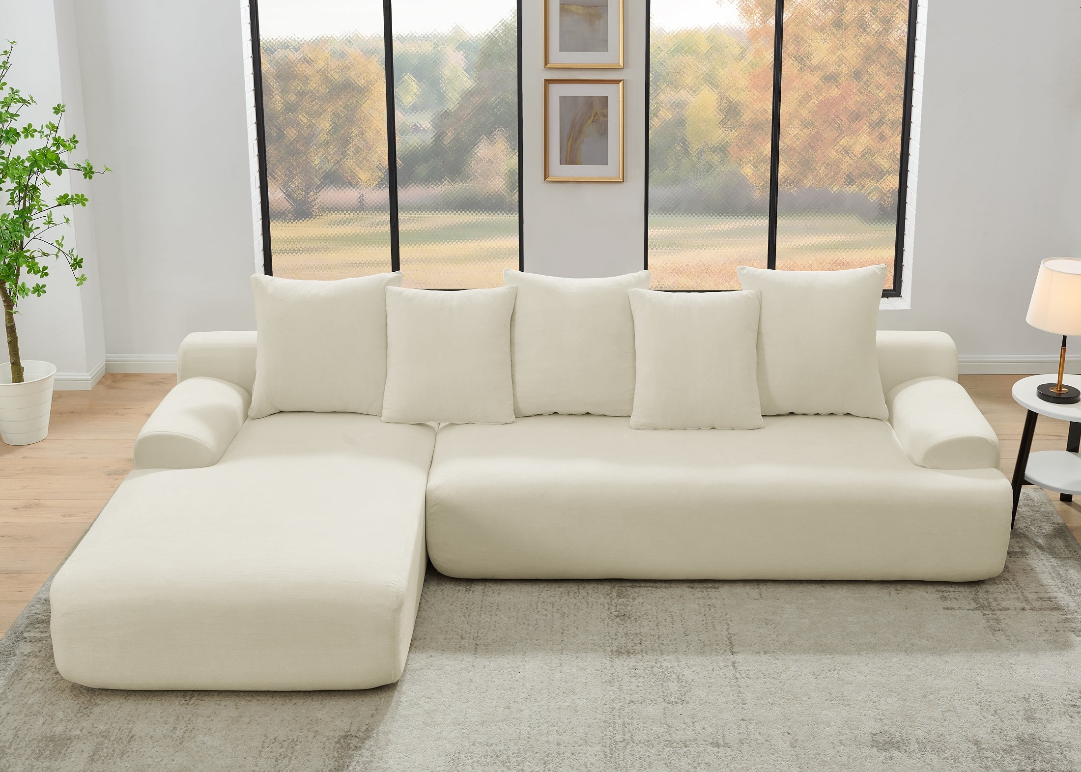 110" Compressed Sofa, Modular Sectional Sofa with Pillows, L-Shape Sofa ...