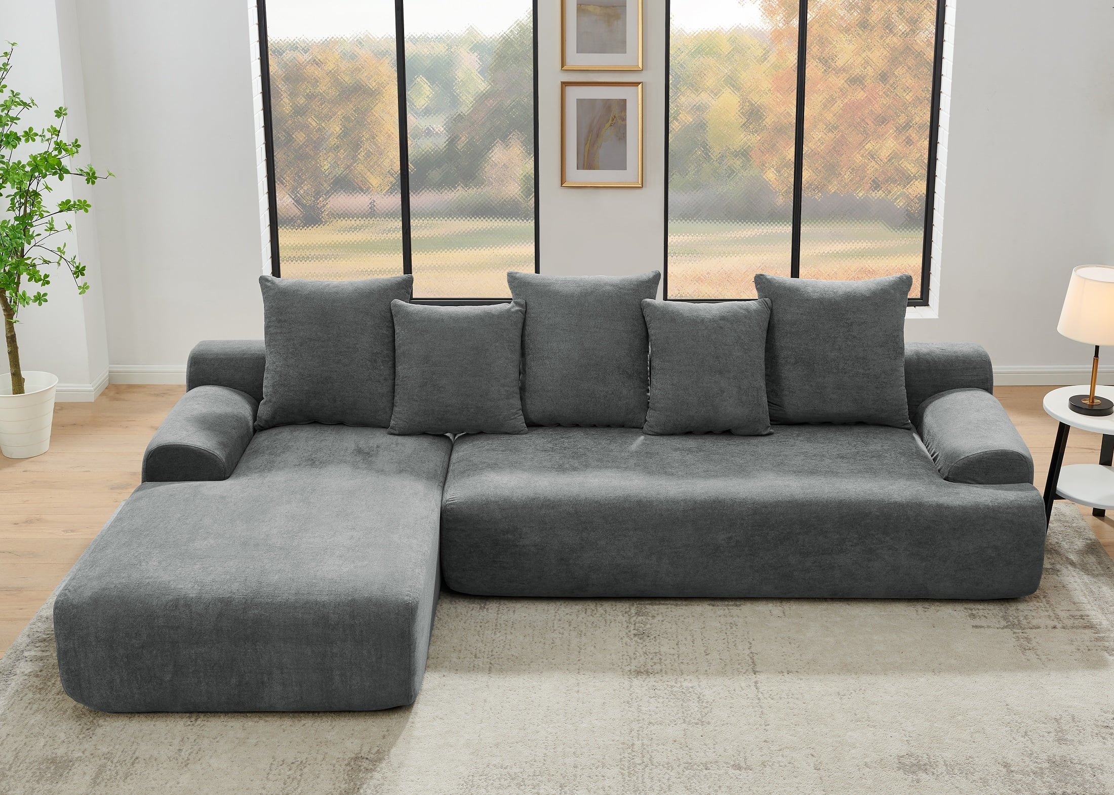 110" Compressed Sofa, Modular Sectional Sofa with Pillows, L-Shape Sofa ...