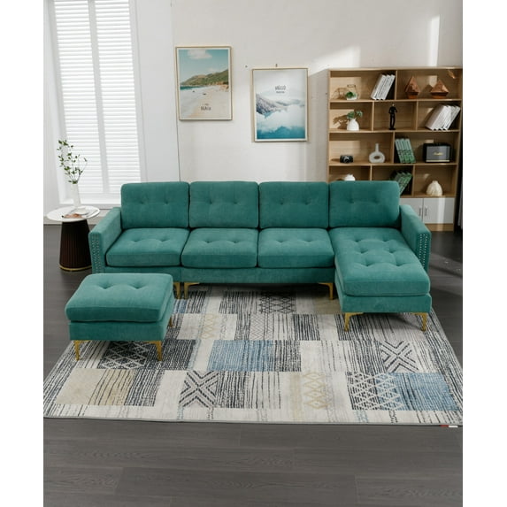 110" Convertible Sectional Sofa with Movable Ottoman, L-Shaped Sofa ...