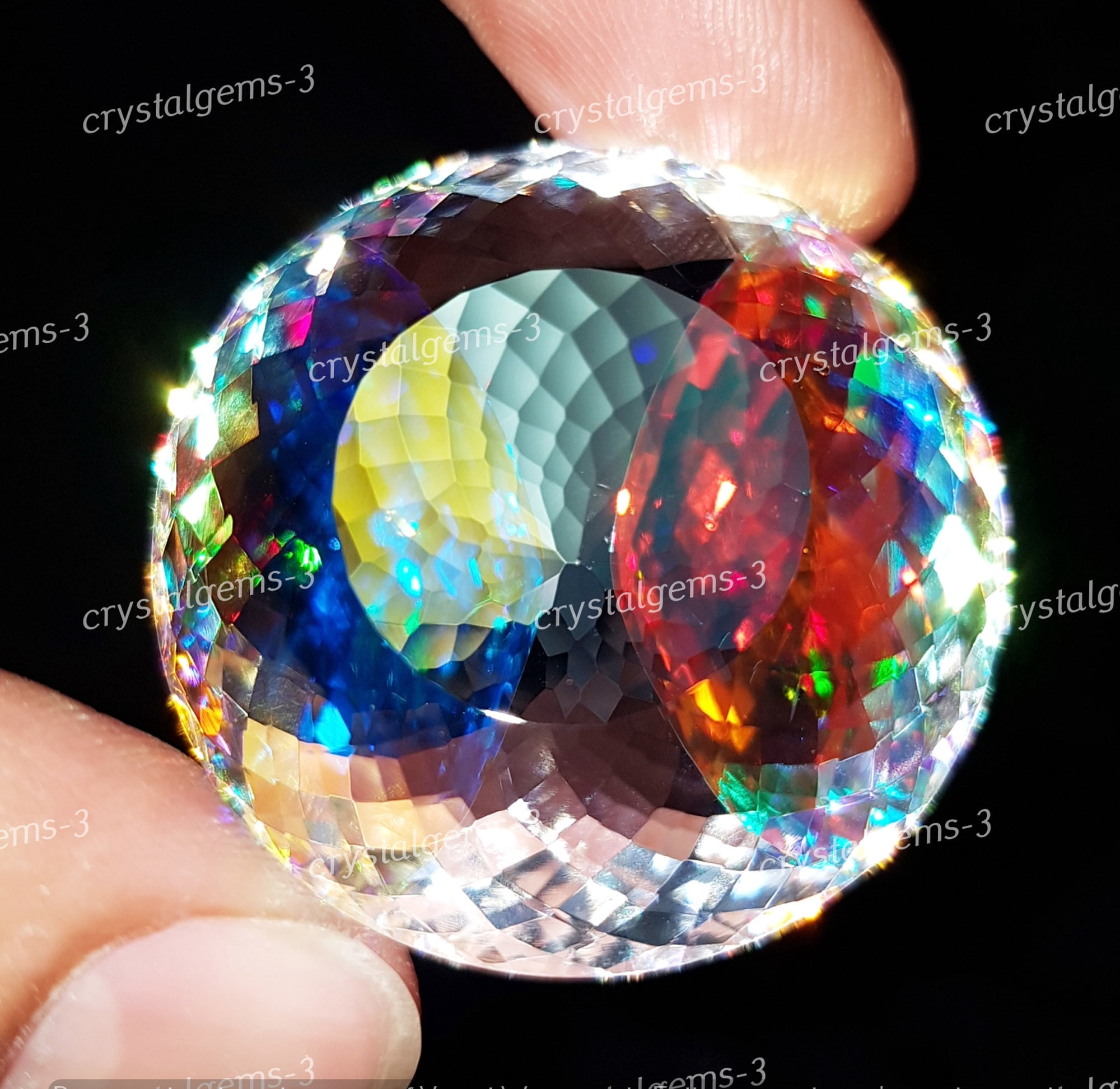 110 Ct Synthetic lab-Created Mystic Opal Round Shape Lab Grown Pendent ...