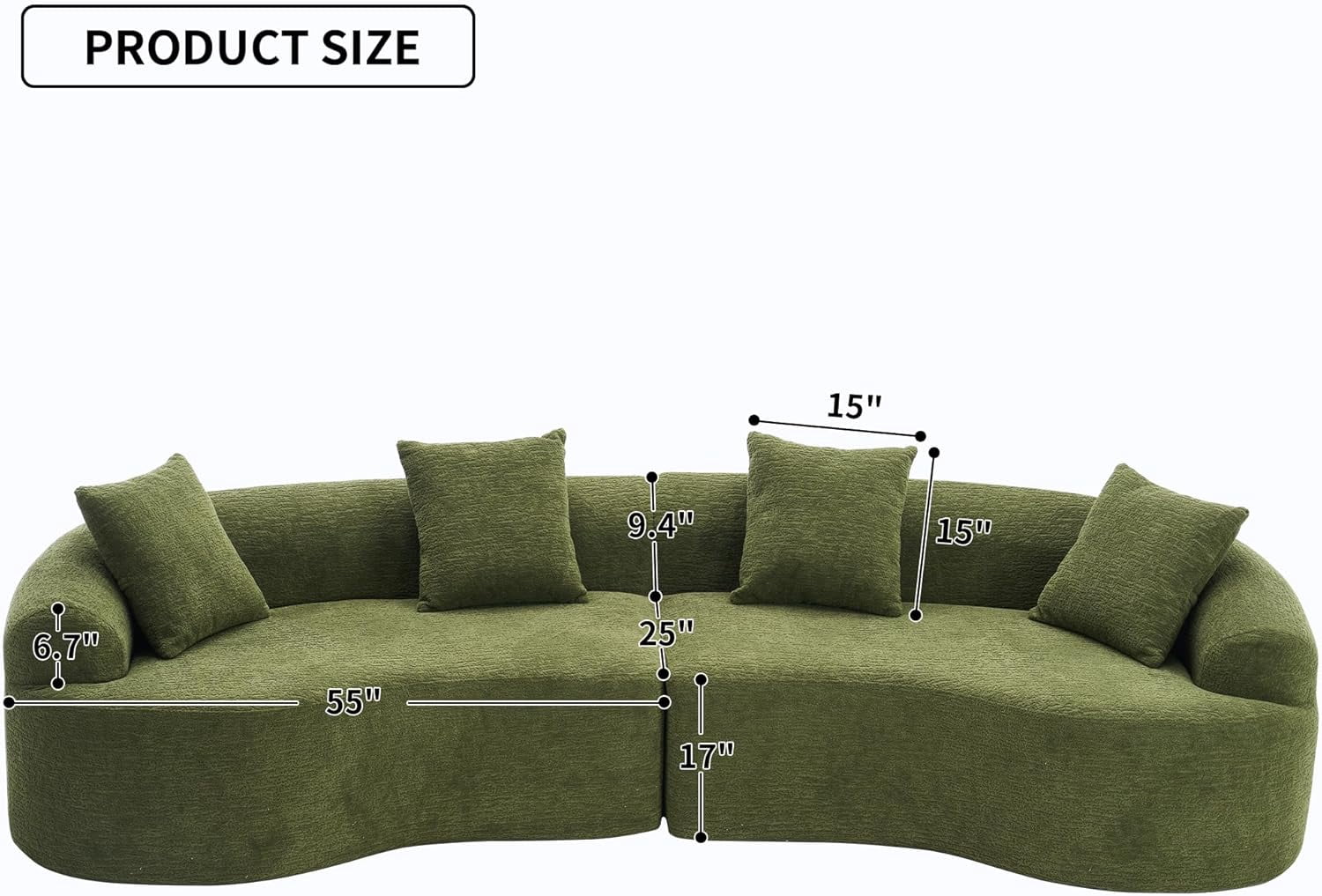 110" Curved Sectional Sofa Couch, Modern Luxury Half Round Chenille ...