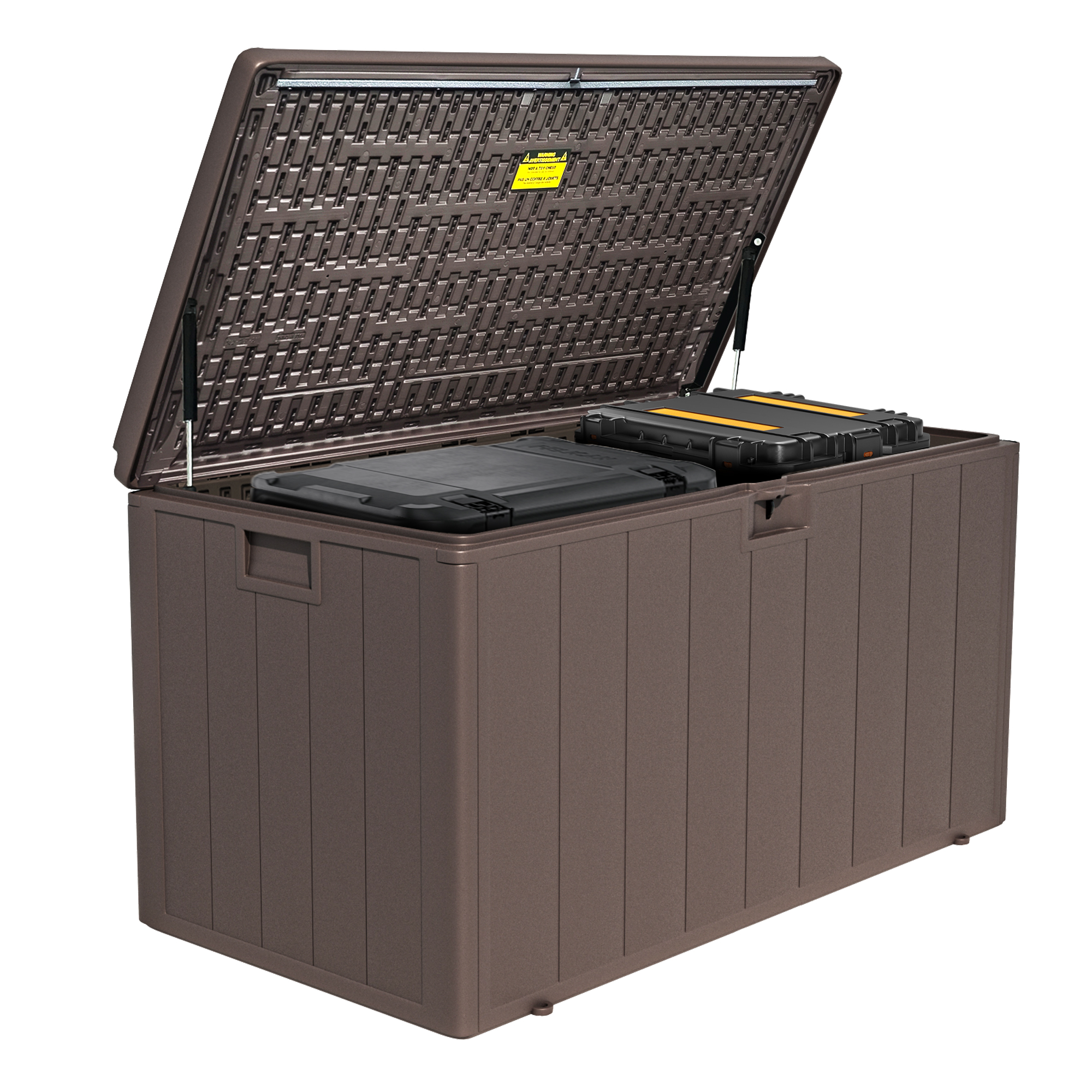 110 Gallon Lockable Outdoor Storage Chest | Deep Brown Woodgrain Resin ...