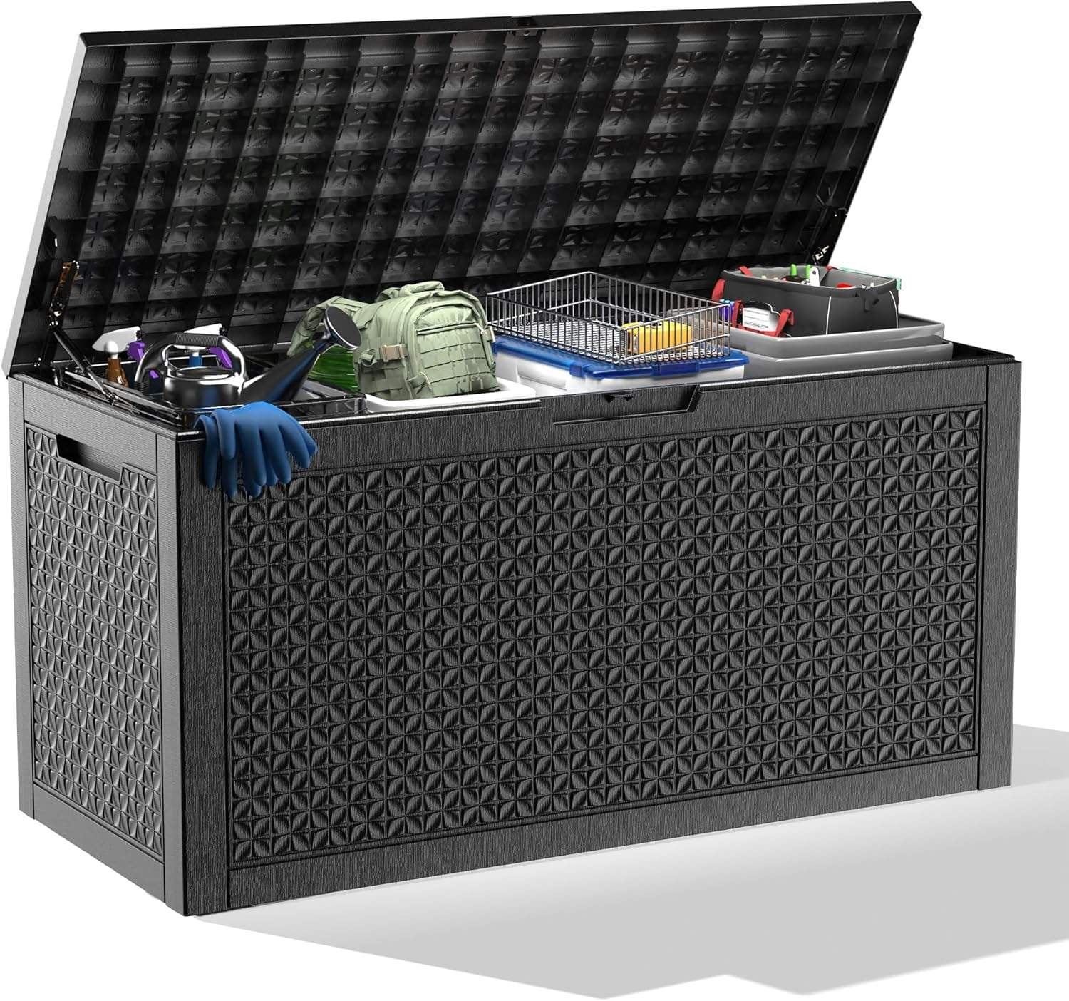 110 Gallon Outdoor Storage Box, Waterproof Resin Deck Box with ...