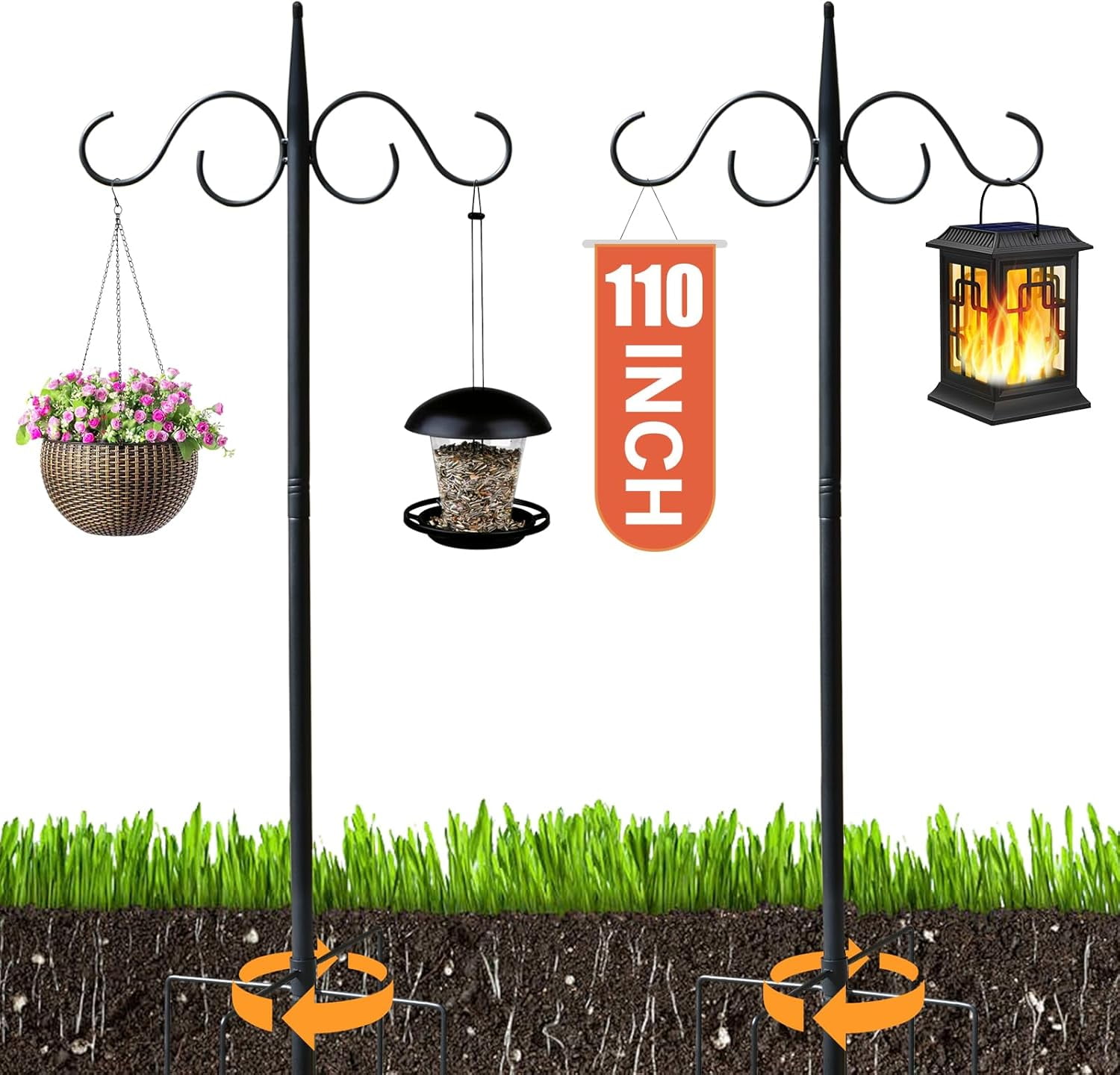 110 Inch 2 Pack Adjustable Shepherds Hooks for Outdoor with 5 Prong ...