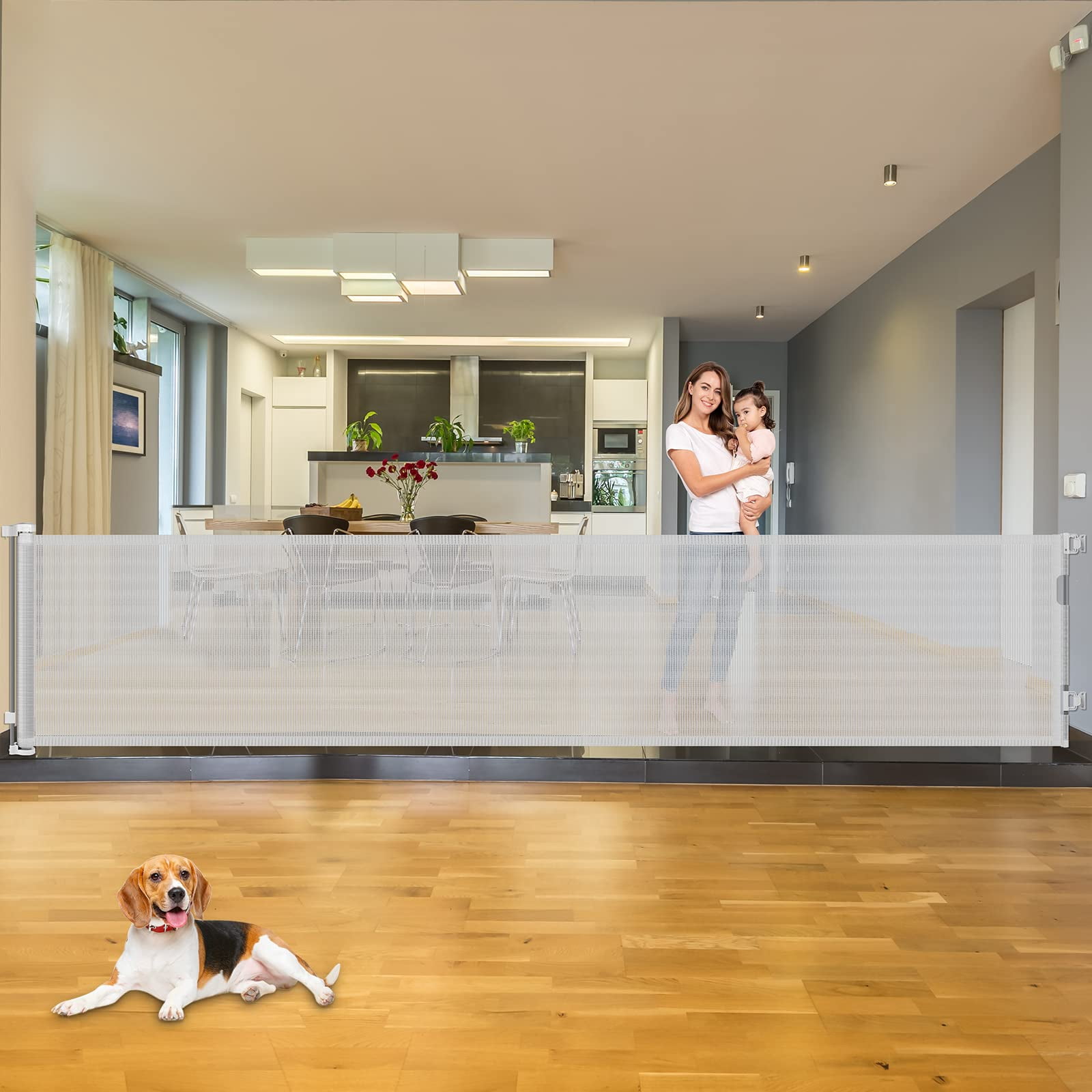 110 Inch Extra Long Retractable Dog FST1 & Baby Gate for Large Openings ...