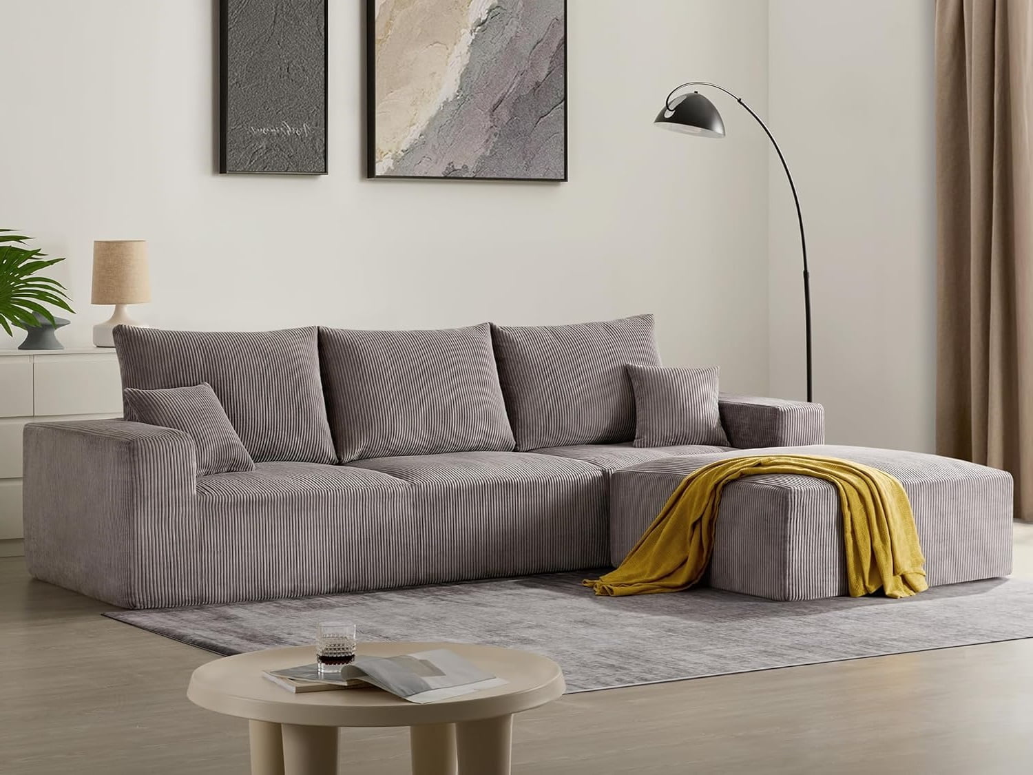 110 Inch Modular Sectional Sofa, Chenille Convertible Couch with 2 ...