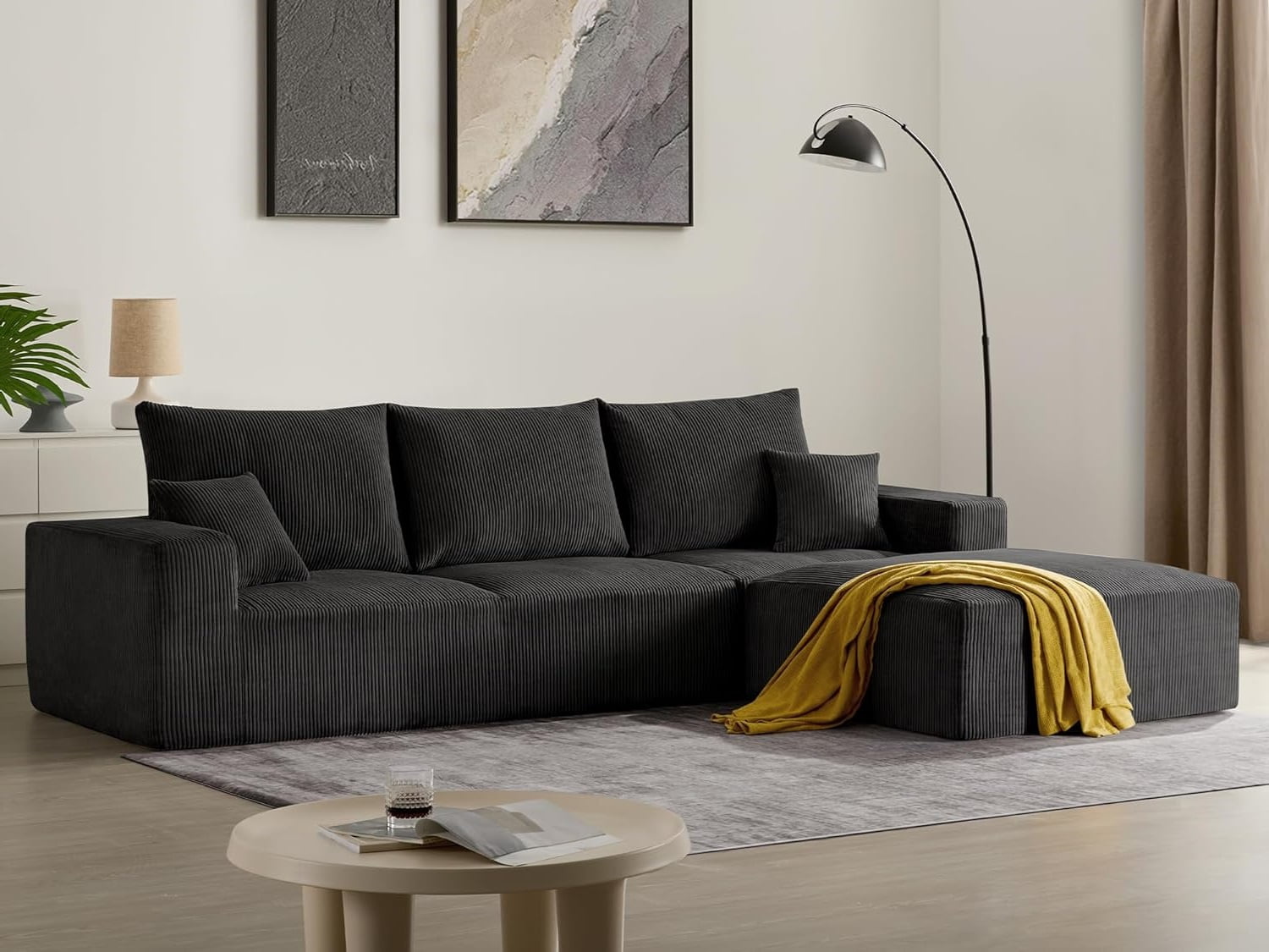 110 Inch Modular Sectional Sofa, Chenille Convertible Couch with 2 ...