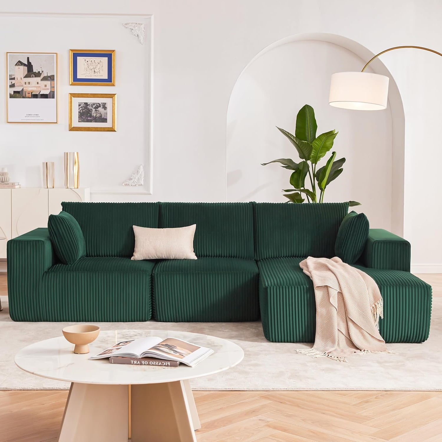 110 Inch Modular Sectional Sofa, Chenille Convertible Couch with 2 ...