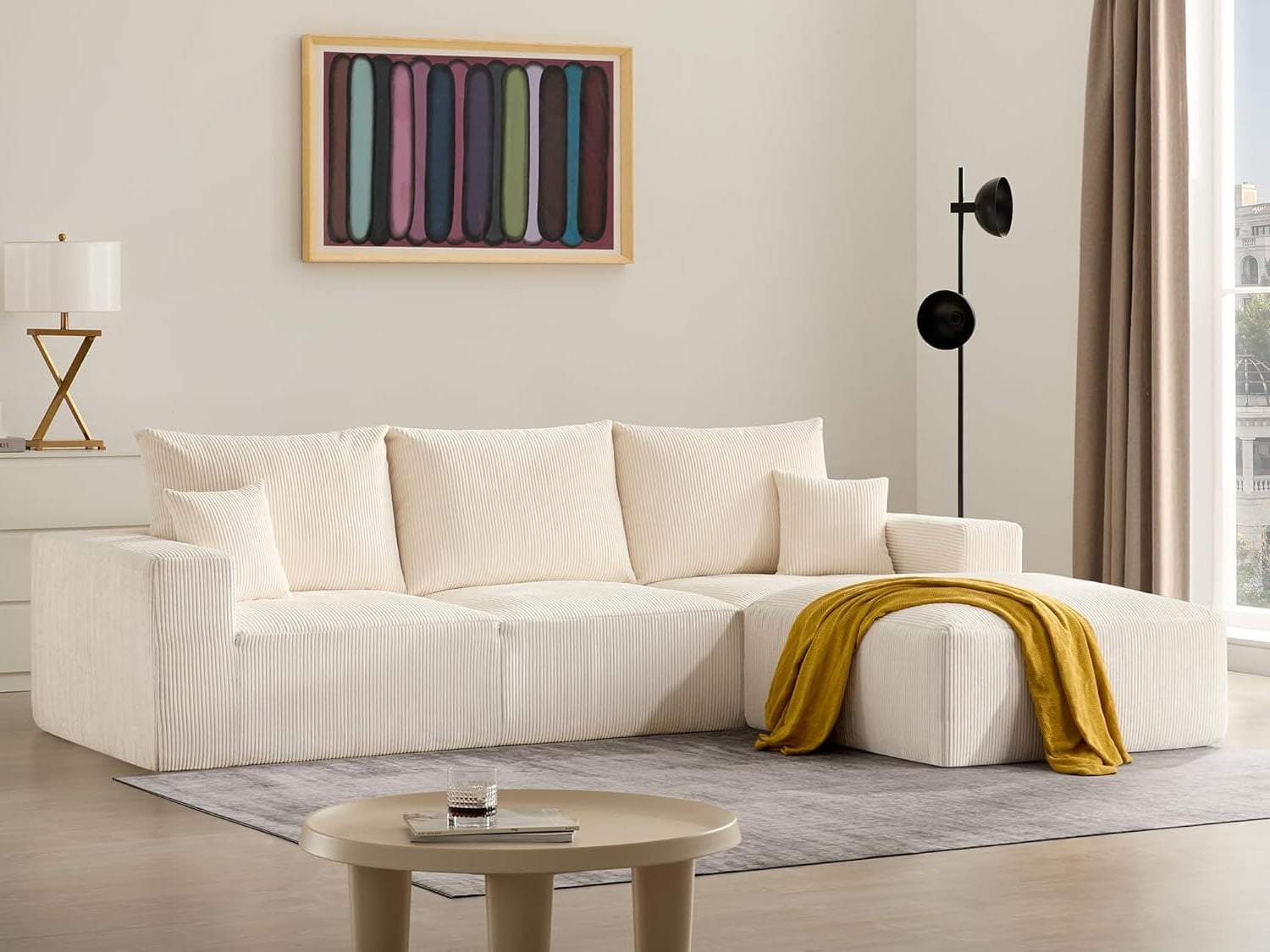 110 Inch Modular Sectional Sofa, Chenille Convertible Couch with 2 ...