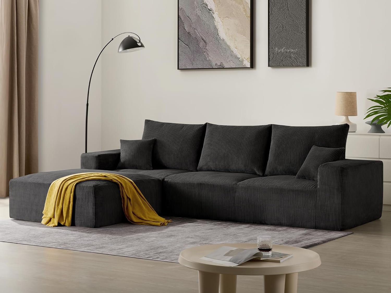 110 Inch Modular Sectional Sofa, Chenille Convertible Couch with 2 ...