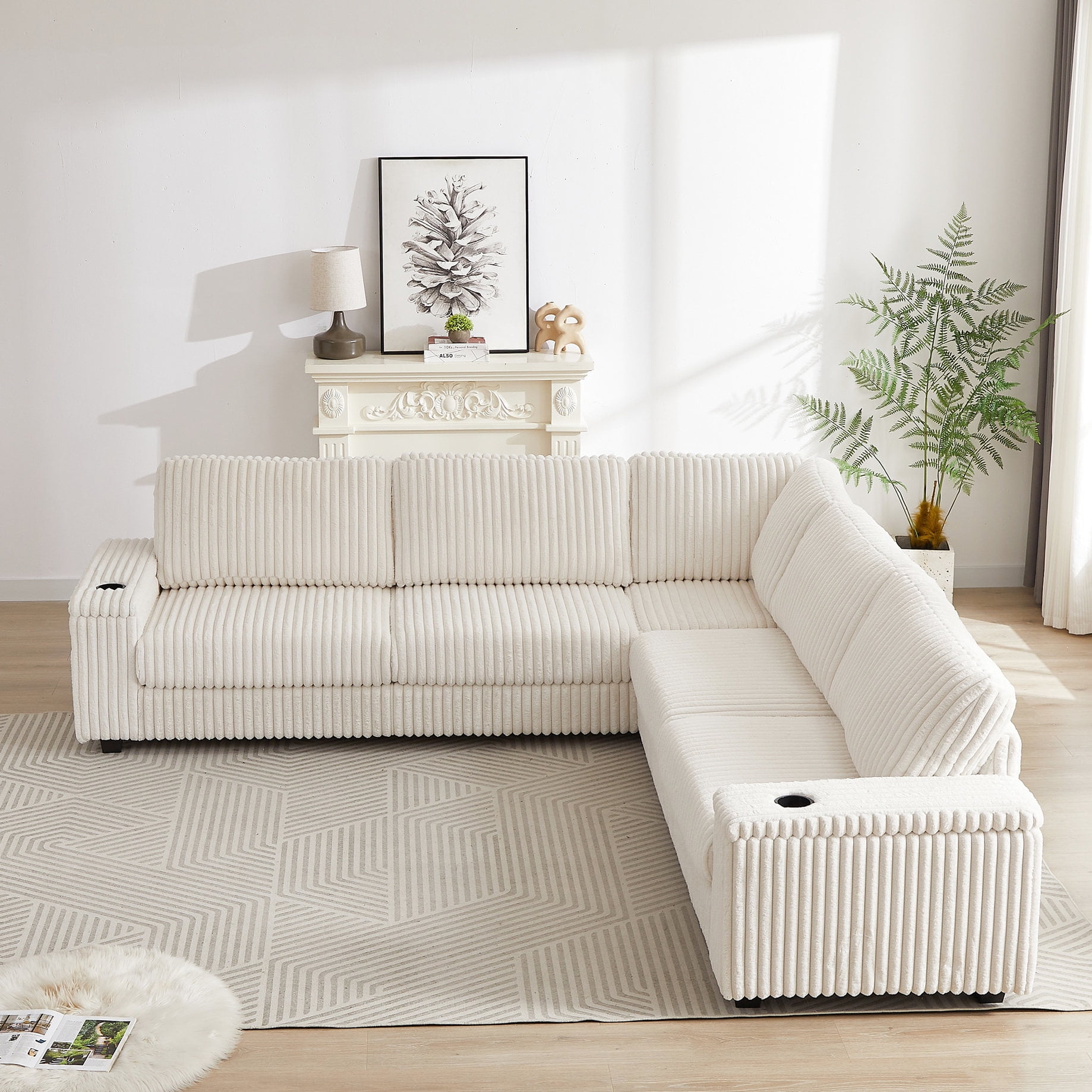 110-Inch Oversized L-Shaped - Two Storage and USB Ports - Living Room ...