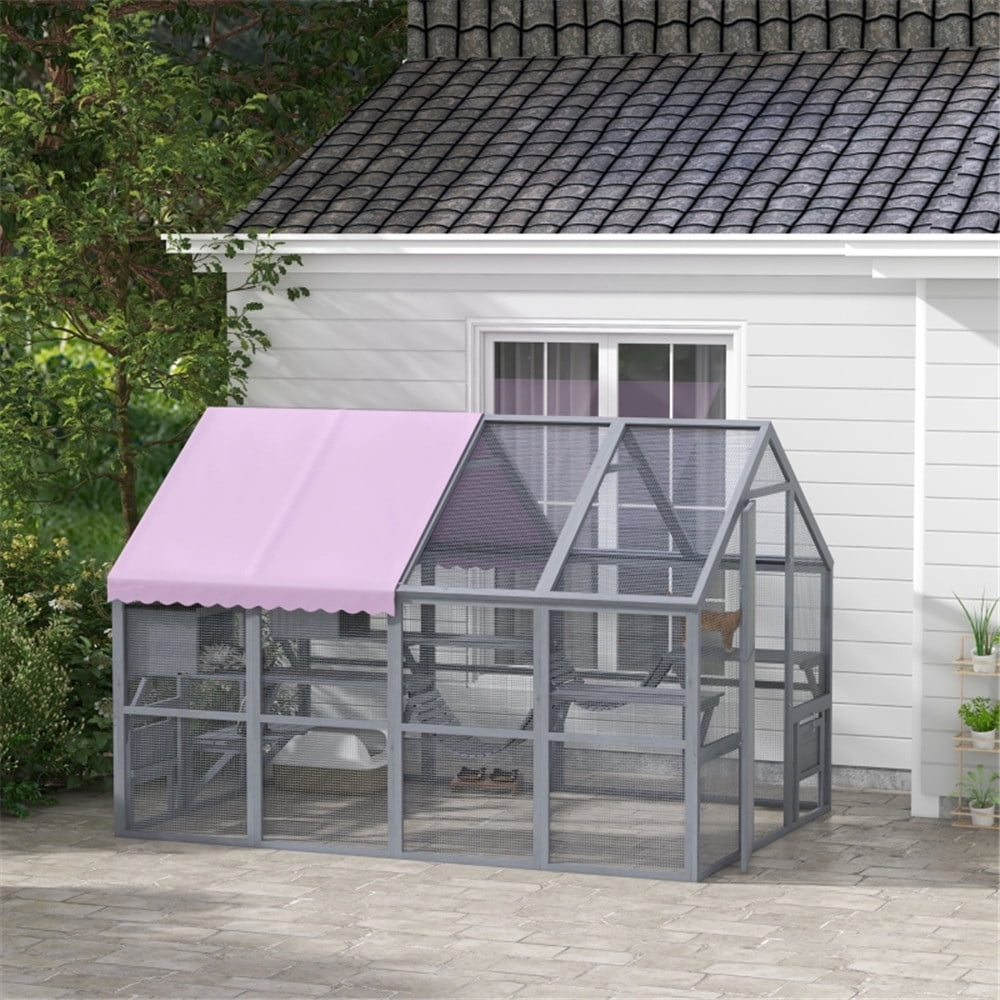 110"L Large Outdoor Pet Nest, Modern Luxury Wooden Cat Cage with ...