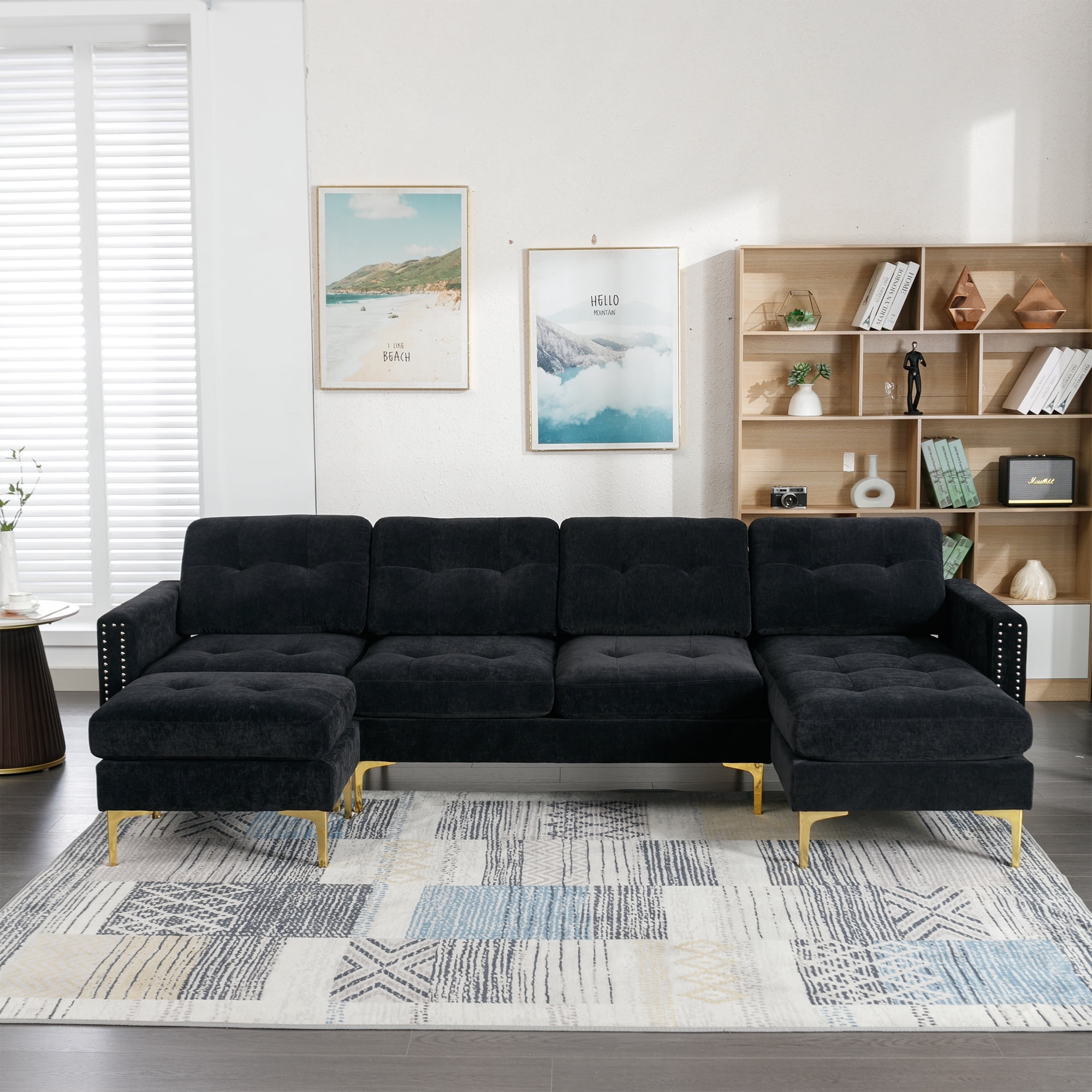 110" L-Shape Convertible Sectional Sofa Couch with Movable Ottoman for ...