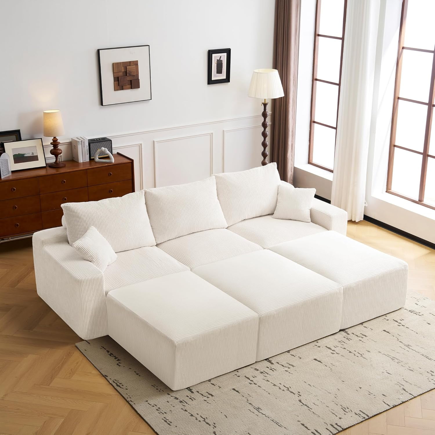 110" Modular Boneless Couch with Plush Corduroy Fabric & Memory Foam ...
