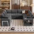 110" Modular Sectional Sleeper Sofa with Pull Out Bed, 5 Seat Chenille ...