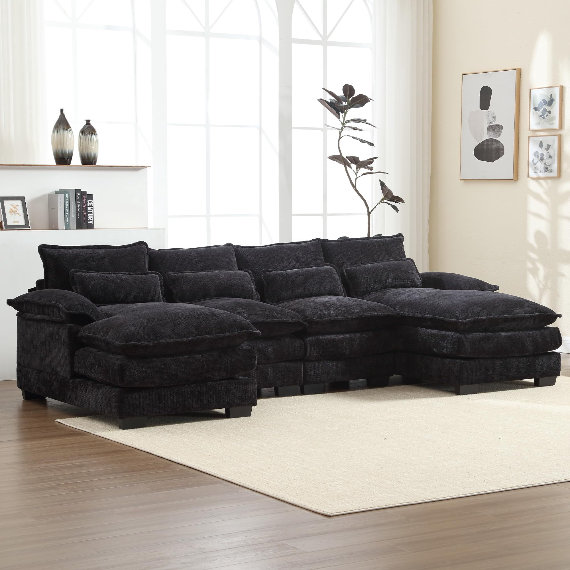 110" Modular Sectional Sofa Cloud Couch, Modern Chenille Comfy U-Shaped ...