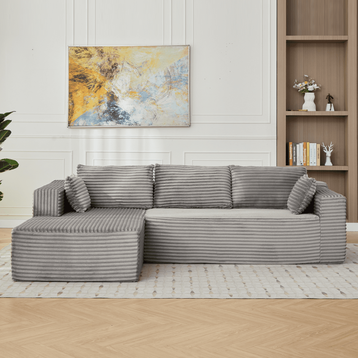 110" Modular Sectional Sofa with L-Shape Chaise, Upholstered Corduroy ...