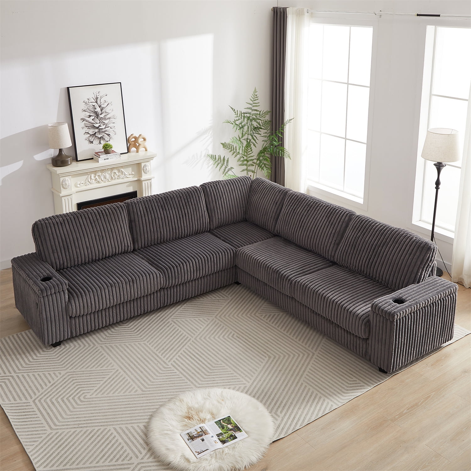 110" Oversized Sectional Couch, L-Shaped 5-Seater Modular Sofa With Two ...