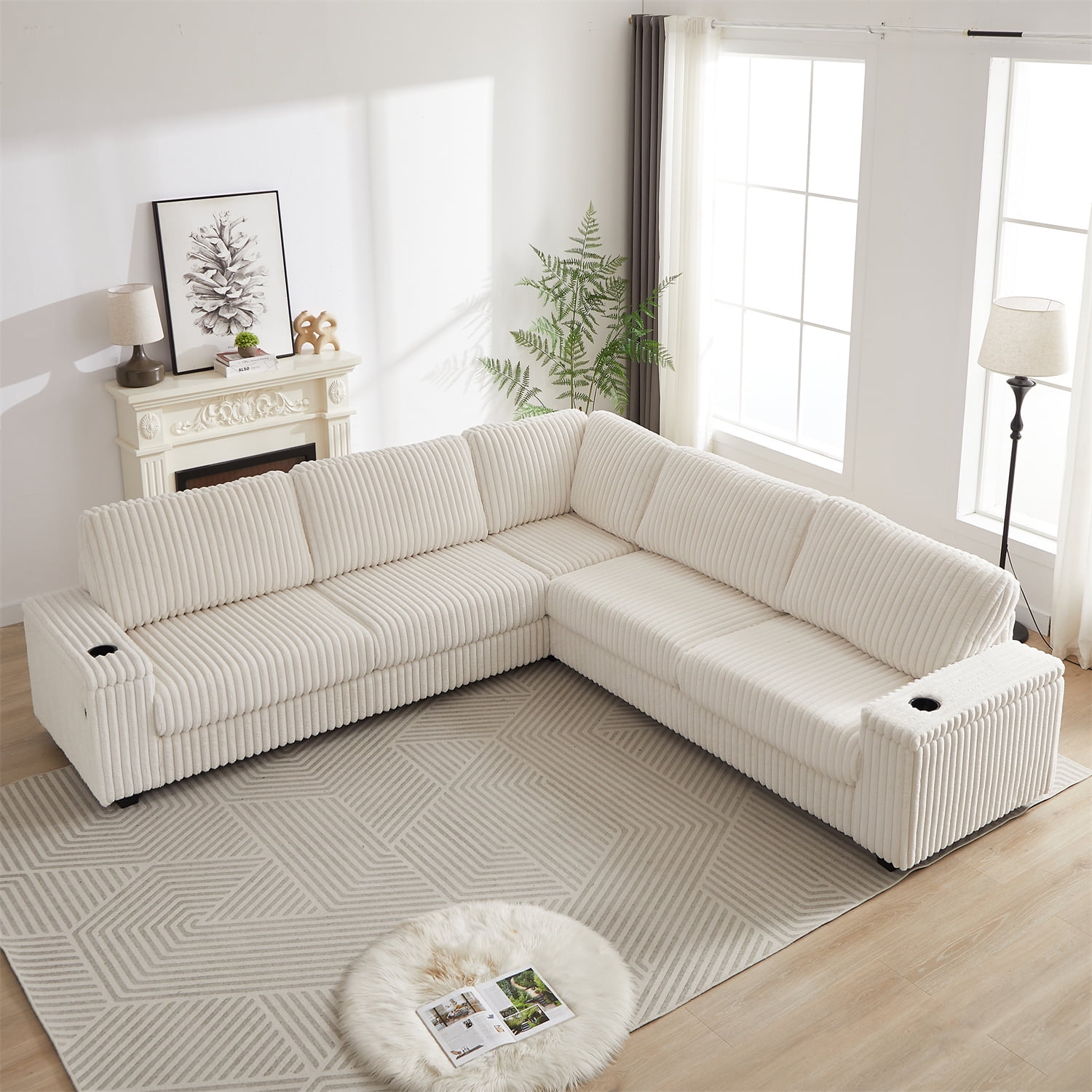 110" Oversized Sectional Couch, L-Shaped 5-Seater Modular Sofa With Two ...