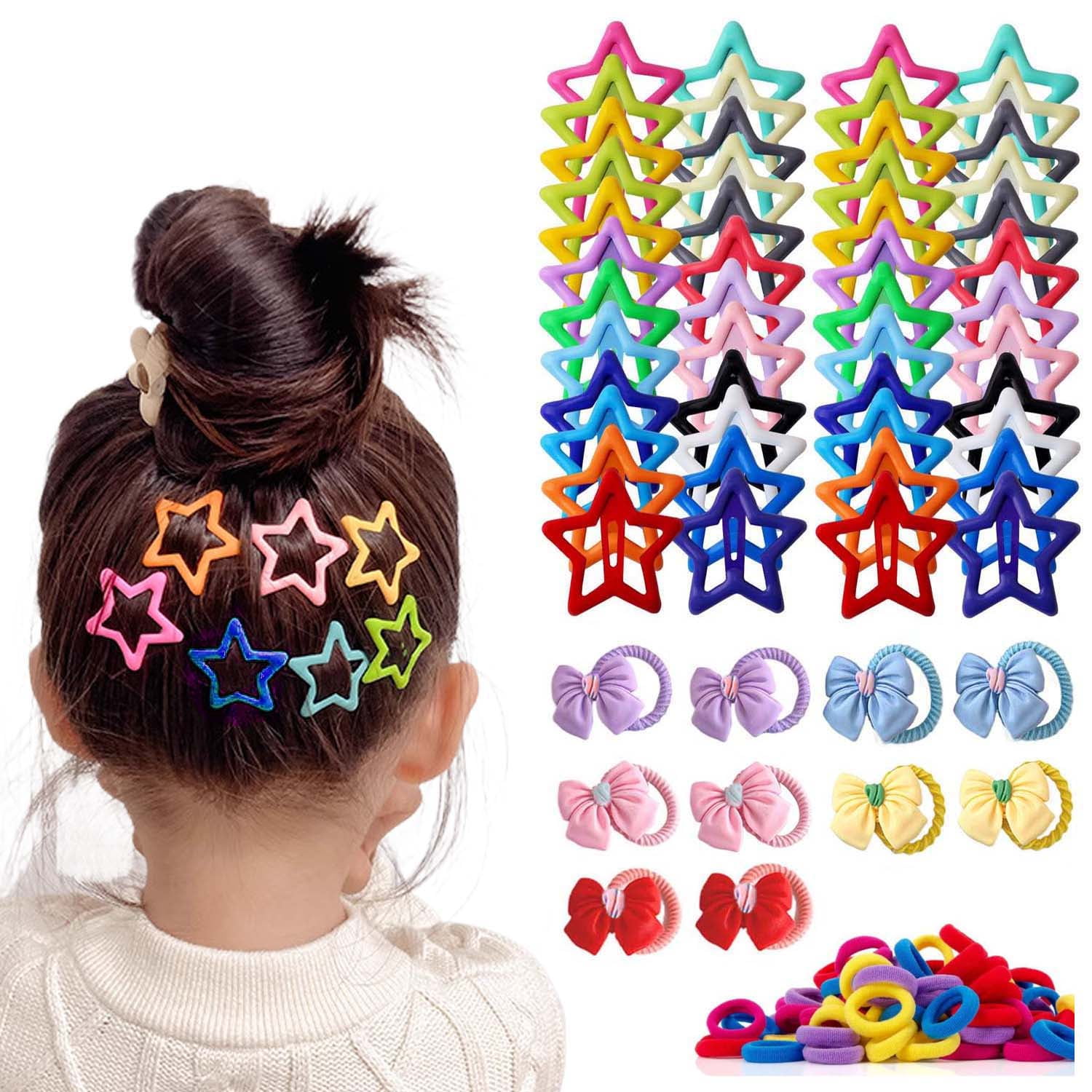 110 PCS Colorful Star Hair Clips Ties for Girls, Hair Accessories Set ...