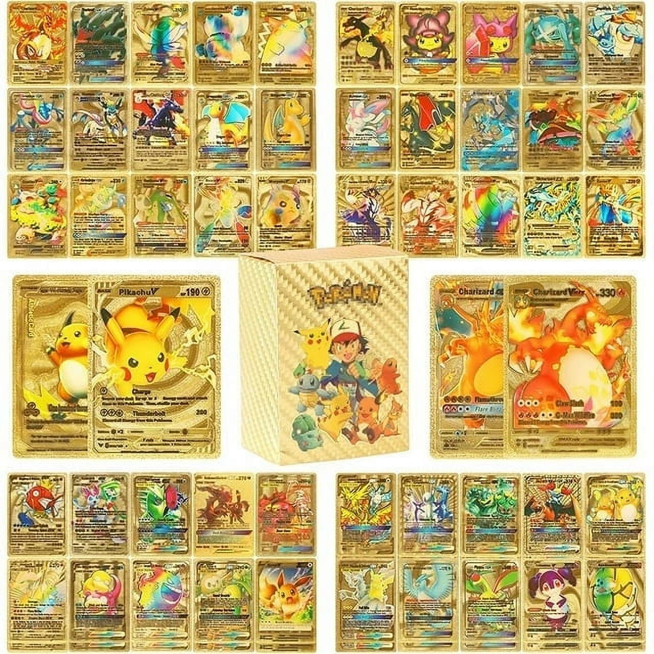 110 PCS TCG Gold Foil Assorted Cards:DX Rare,V Series,Vmax,EX,and GX Cards for Fans/Kids ...