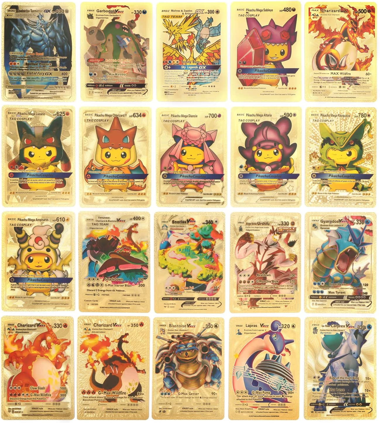 "110 PCS TCG Gold Foil Assorted Cards ( GX Rare Cards V Series Cards ...