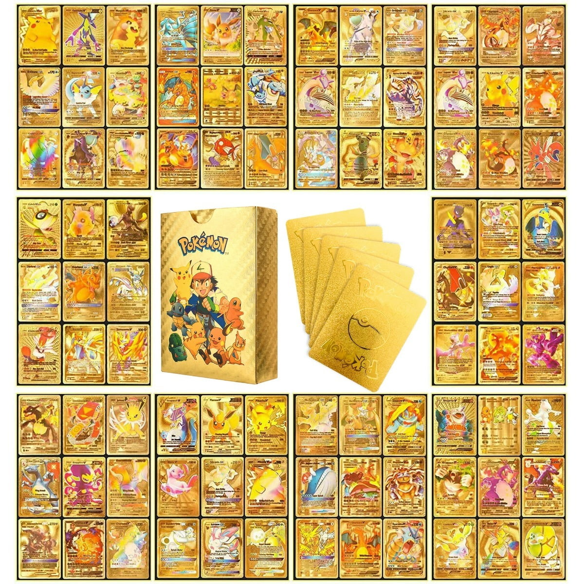 110 PCS TCG Gold Foil Assorted Cards ( GX Rare Cards V Series Cards ...