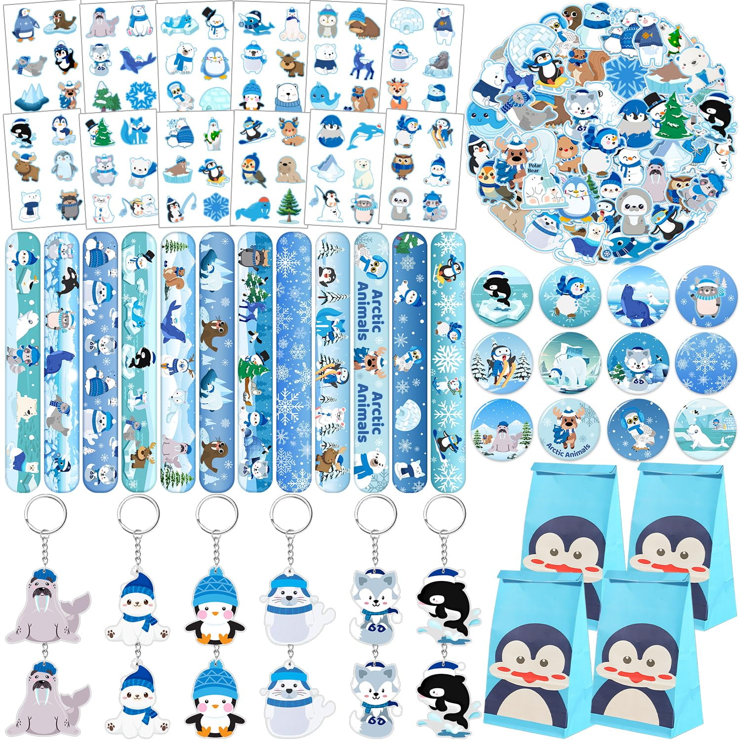 110 PCS Winter AIF4 Animals Party Favors, Winter Polar Animals Stickers ...