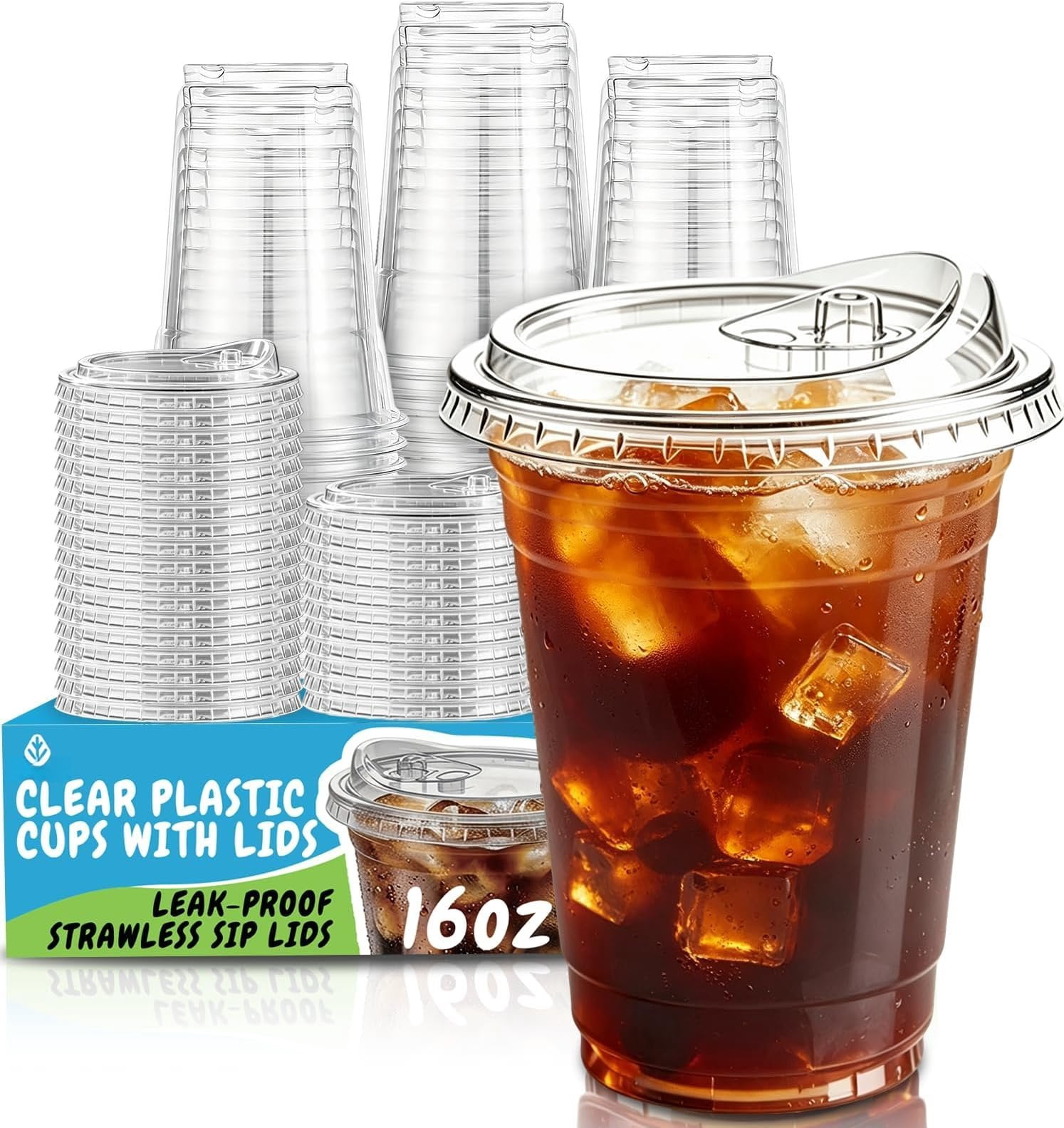 110 Pack 16 oz Disposable Clear Plastic Iced Coffee Cups with | To Go ...