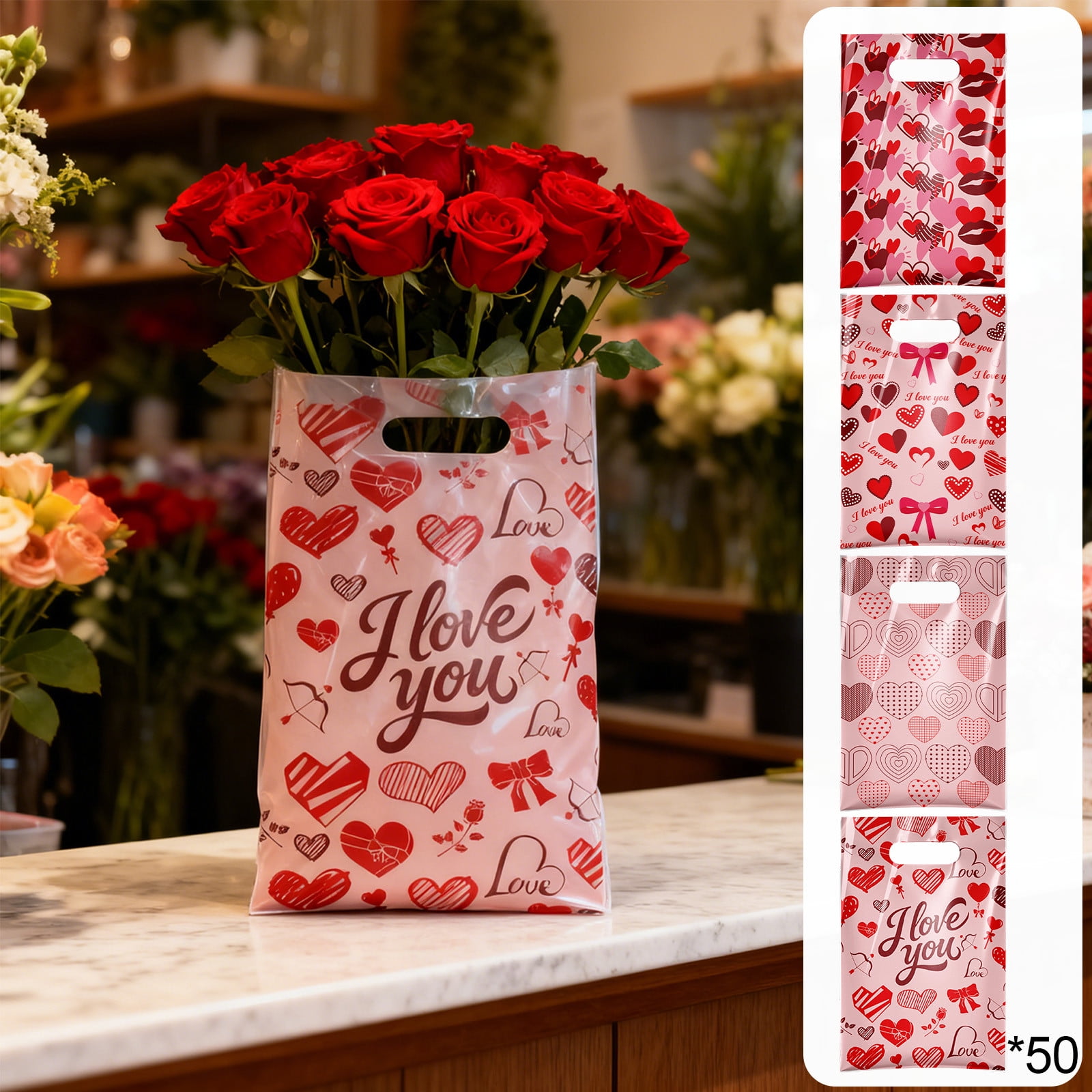 110-Pack Valentine's Day Gift Bags with Heart Print, 9.8x9.8 Inch Pink ...