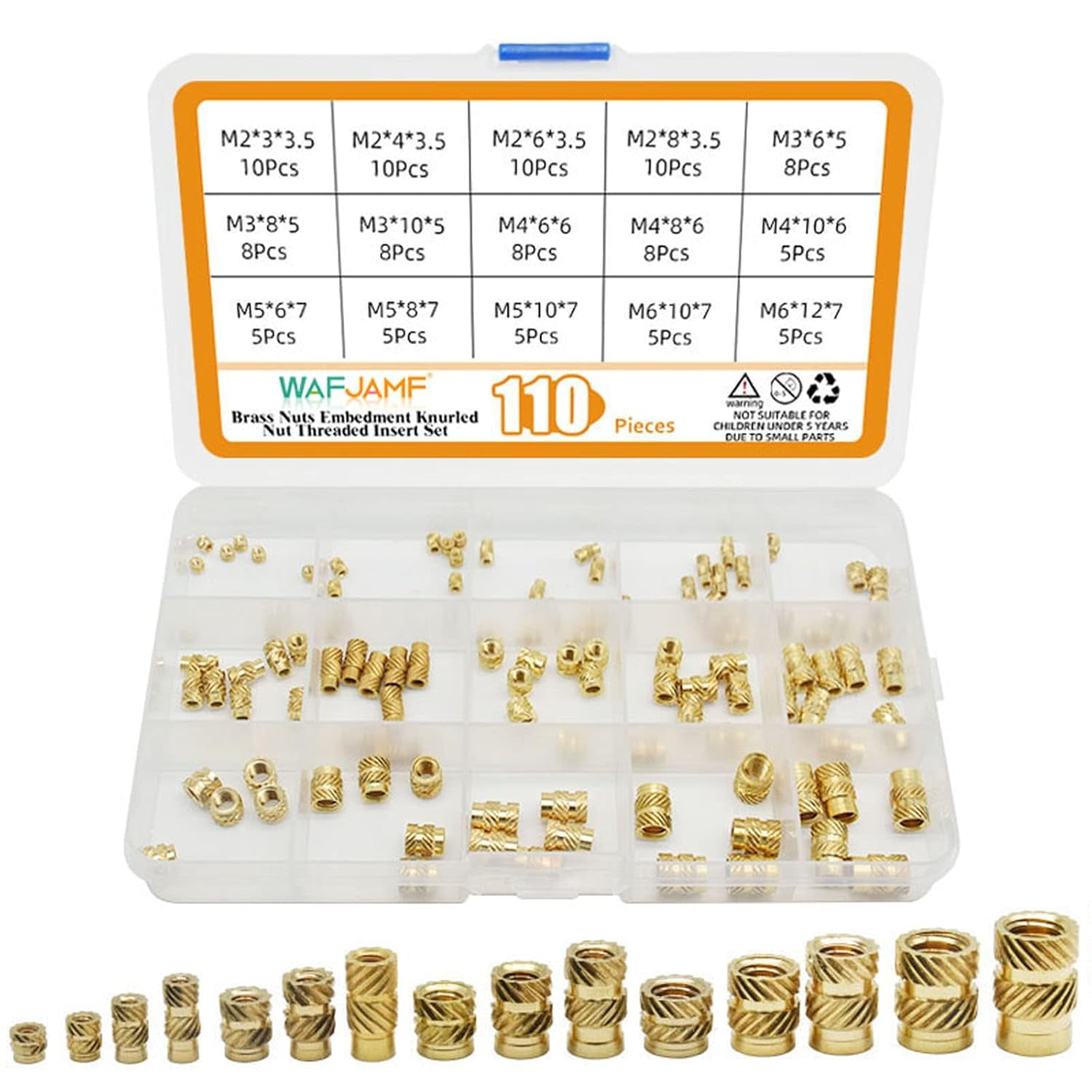 110 Pcs Brass Knurled Nuts Threaded Insert Embedment Nuts for 3D Printing Injection Molding and ...