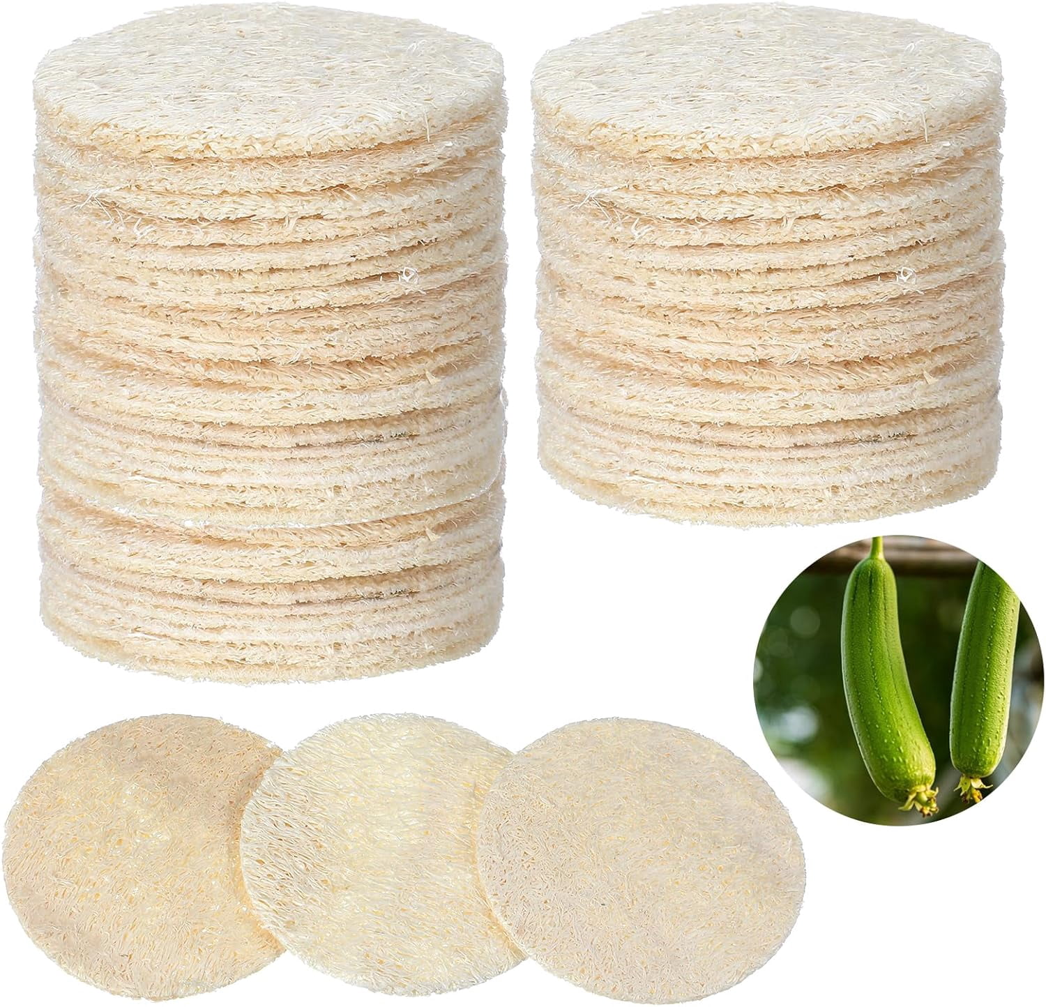 110 Pcs Natural Loofah Exfoliating Face Pads – 2.36 Inch Round Face ...