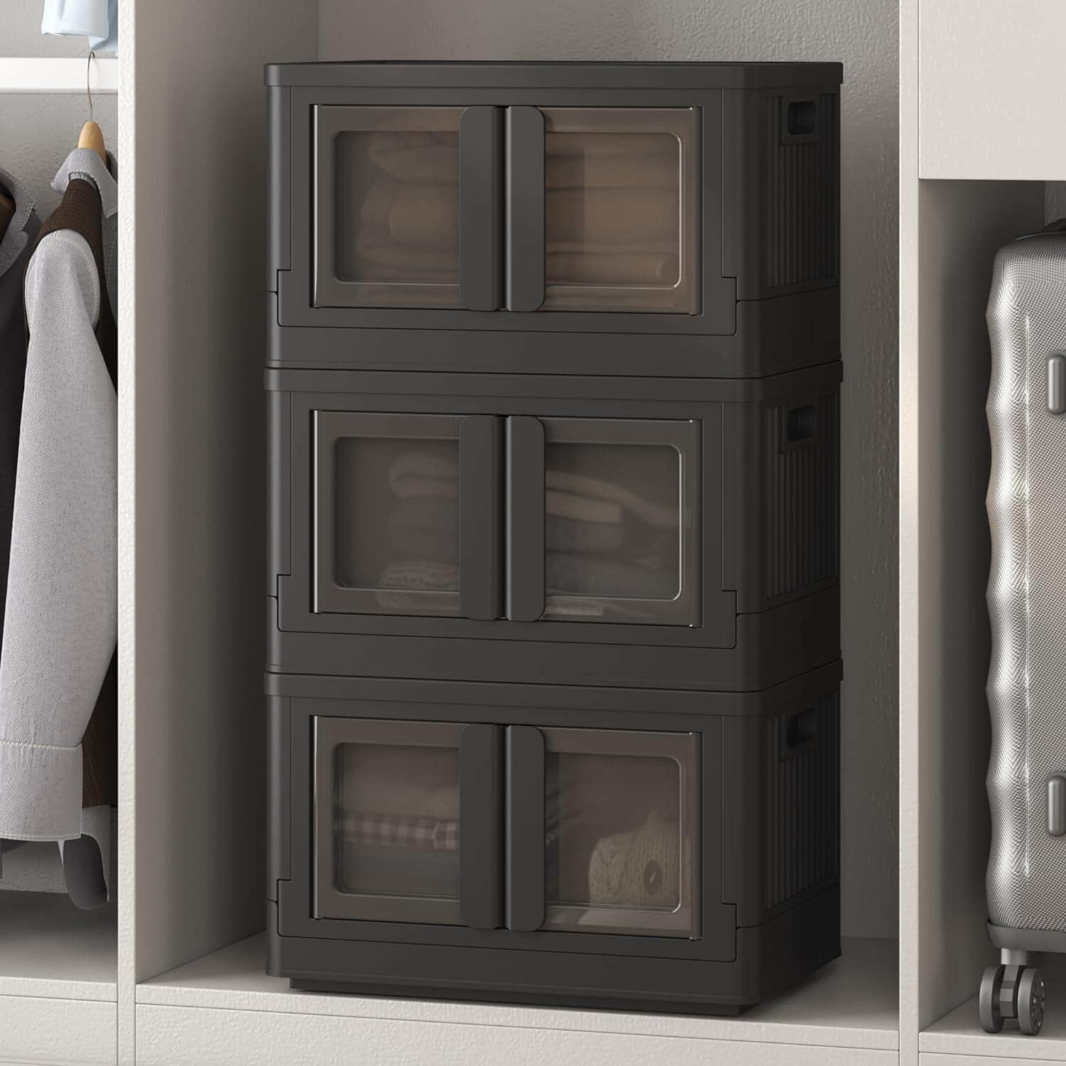 110 QT Stackable Storage Bins With Lids, Collapsible Plastic Storage ...