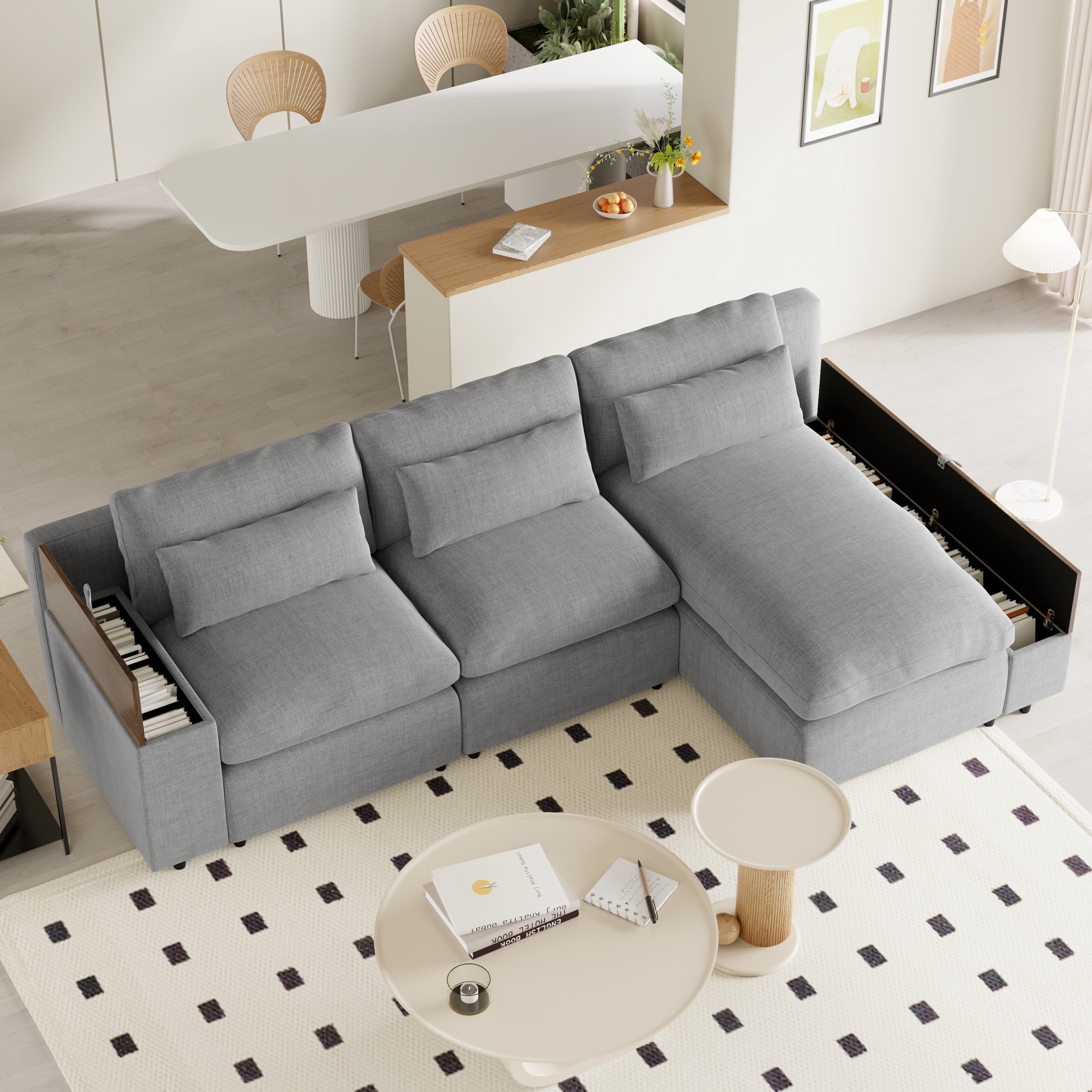 110'' Sectional Sofa Couch with Chaise Lounge, L-shaped Couch with ...