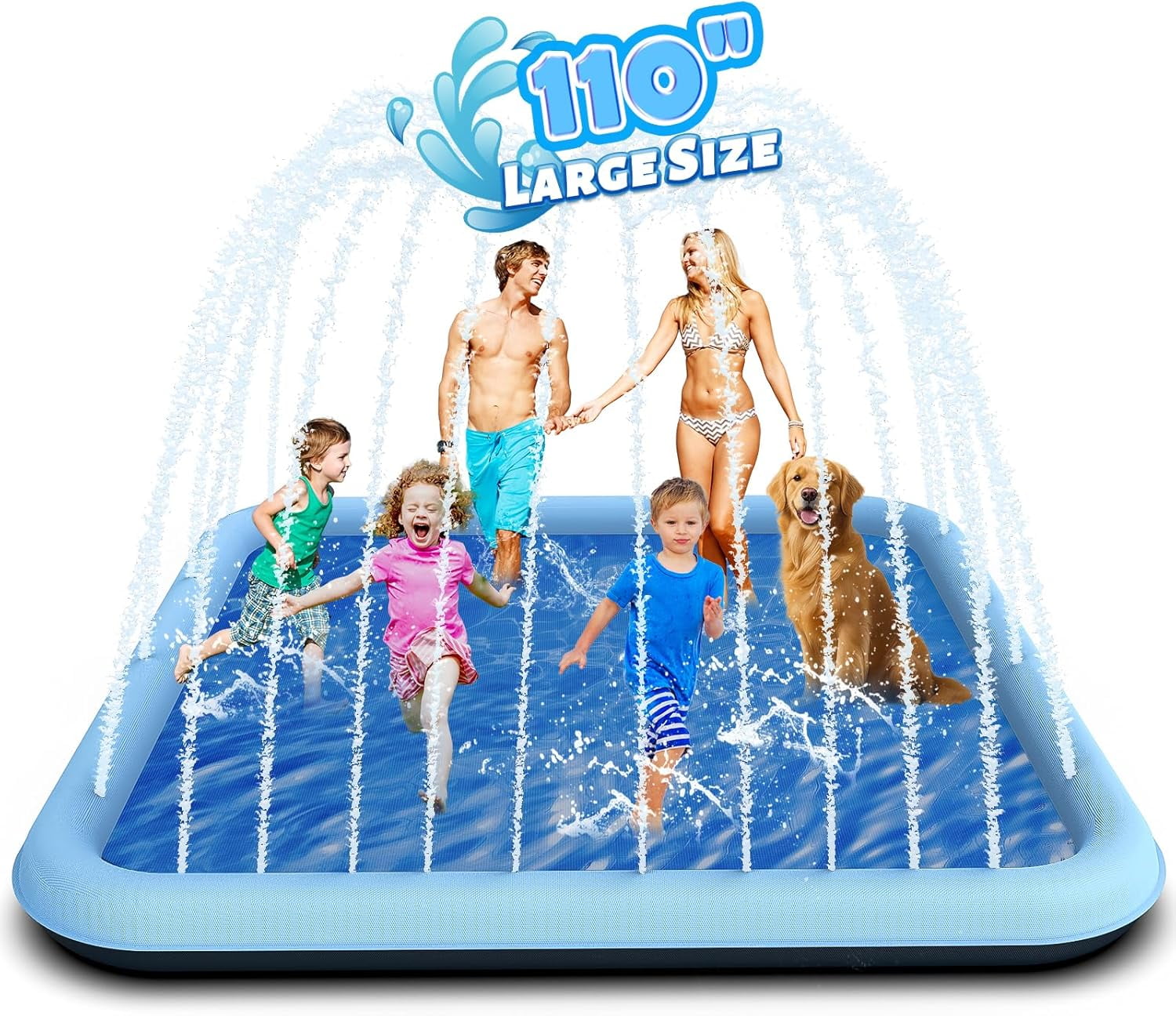 110" Splash Pad for Kids, Outdoor Sprinkler & Inflatable Pool, Extra ...
