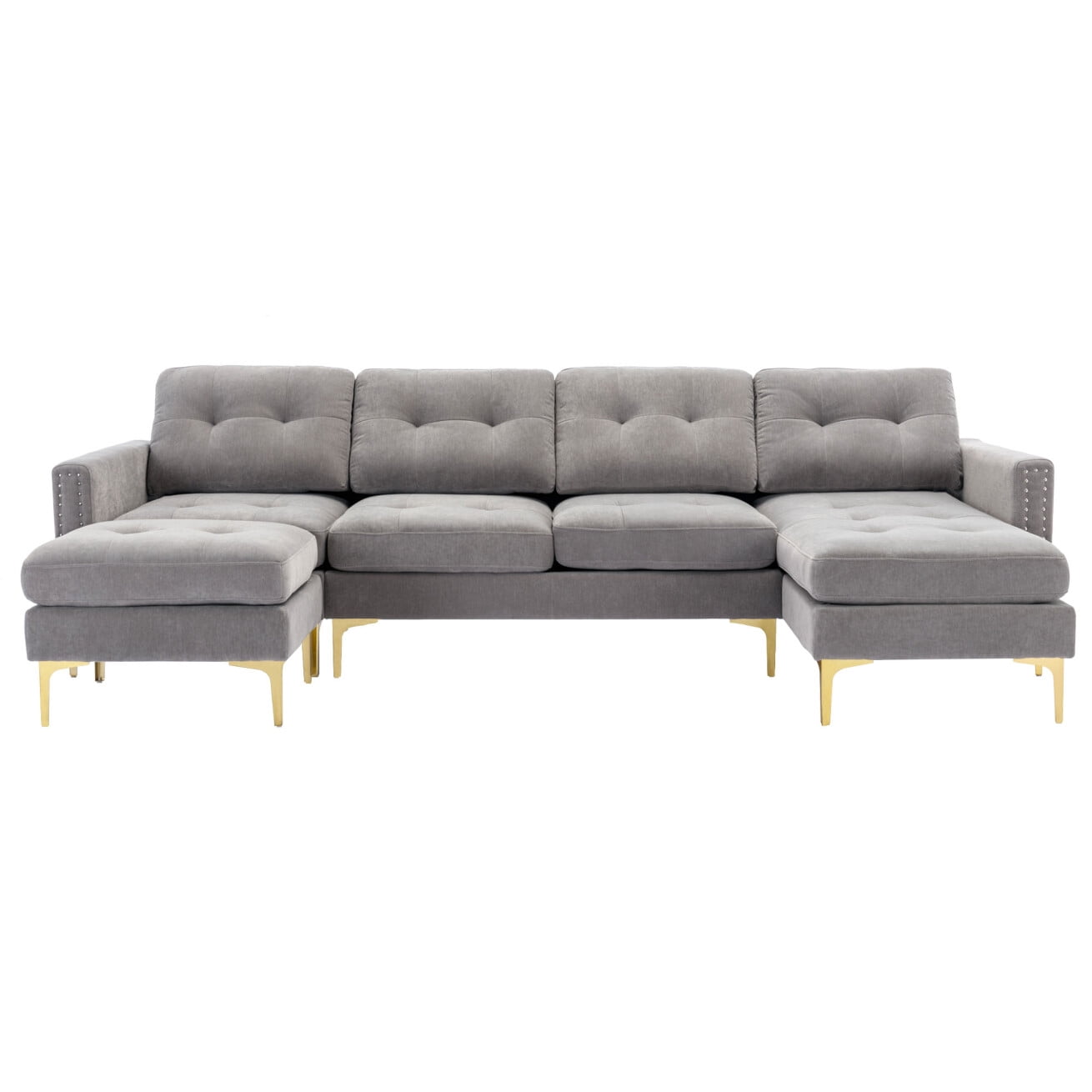 110" U-Shape Convertible Sectional Sofa Couch with Movable Ottoman ...