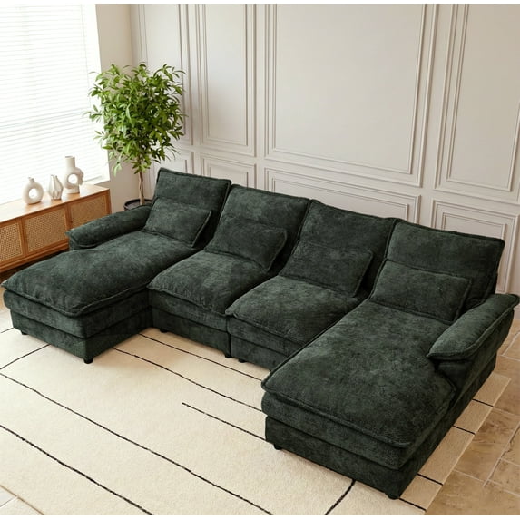 110 U-Shaped Couch, Black-Gray Cloud Modular Sectional Sofa, 4 Seats ...