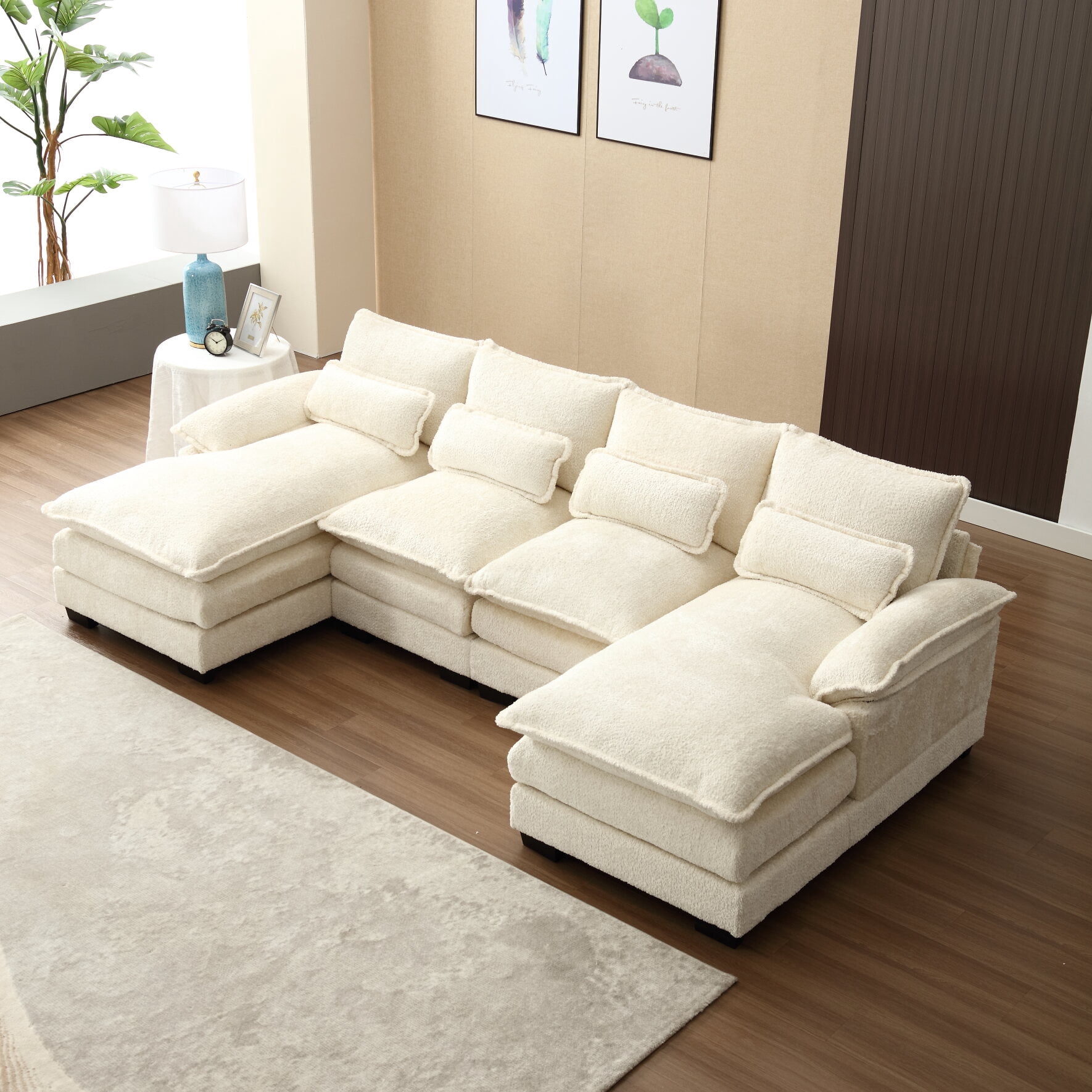 110" U-Shaped Modular Sectional Sofa, Chenille, Ultra-soft Cushion ...
