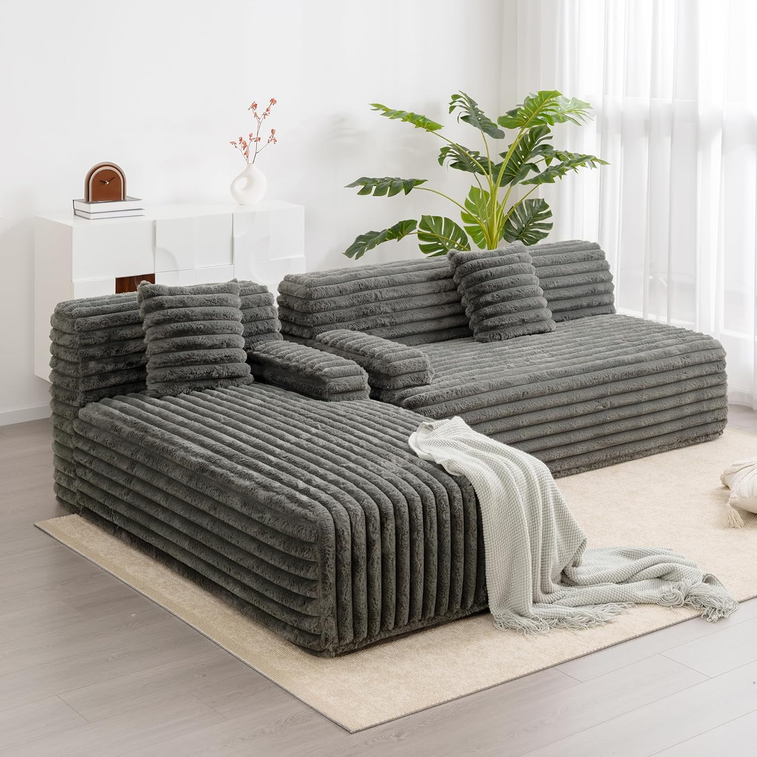 110" Ultra-Soft Faux Fur Sectional Sofa, Modular Free-Combined ...