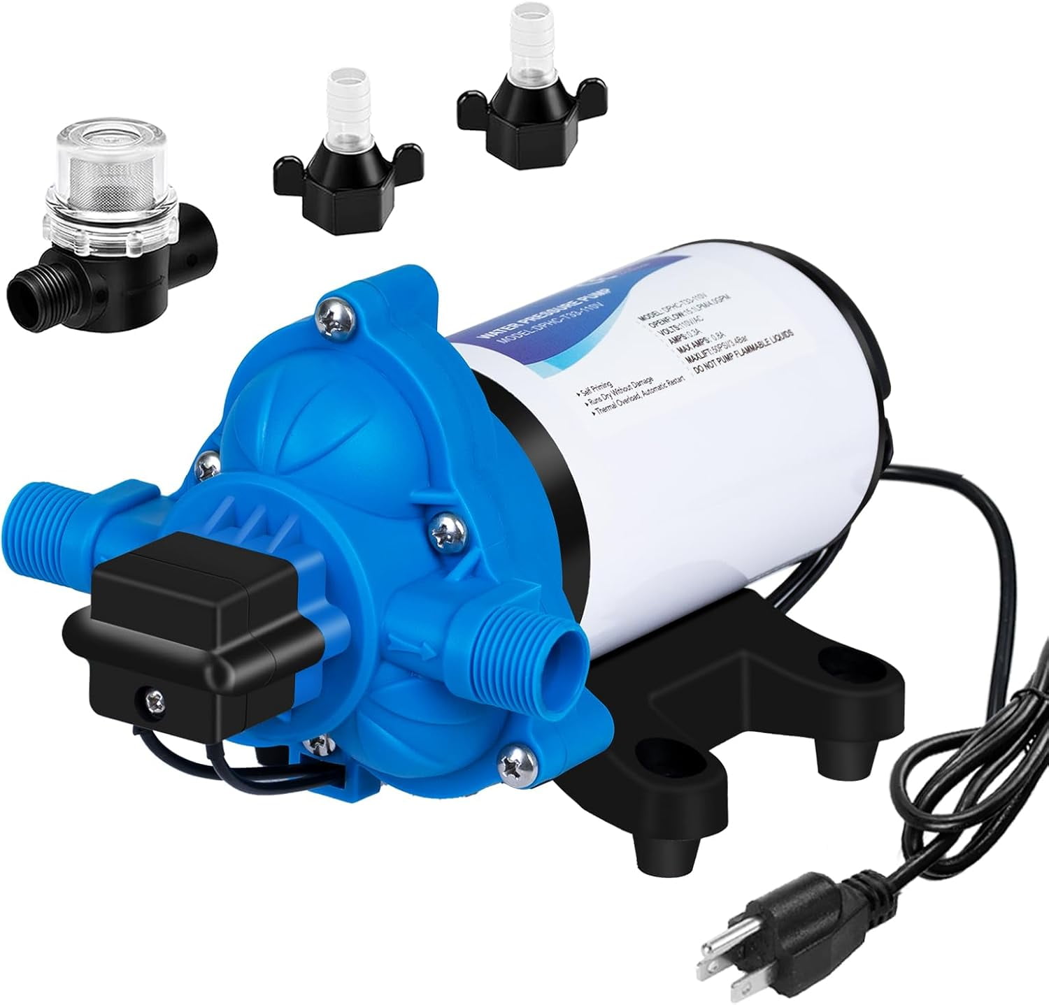 110 Volt RV Water Pressure Diaphragm Pump 4GPM 50PSI 33-Series 110V AC ...