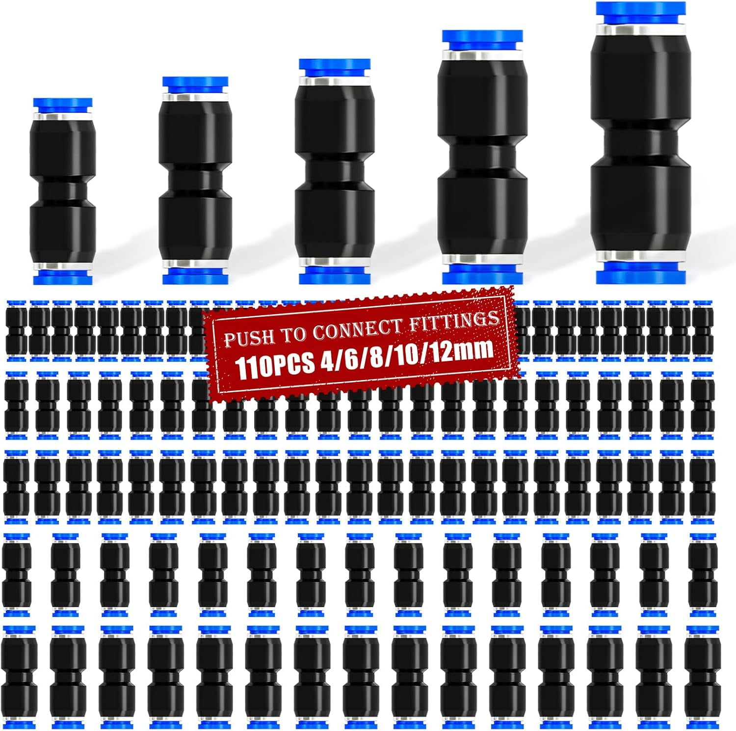 110 count Quick Connect Air Hose Fittings,4/6/8/10/12mm Straight Push ...