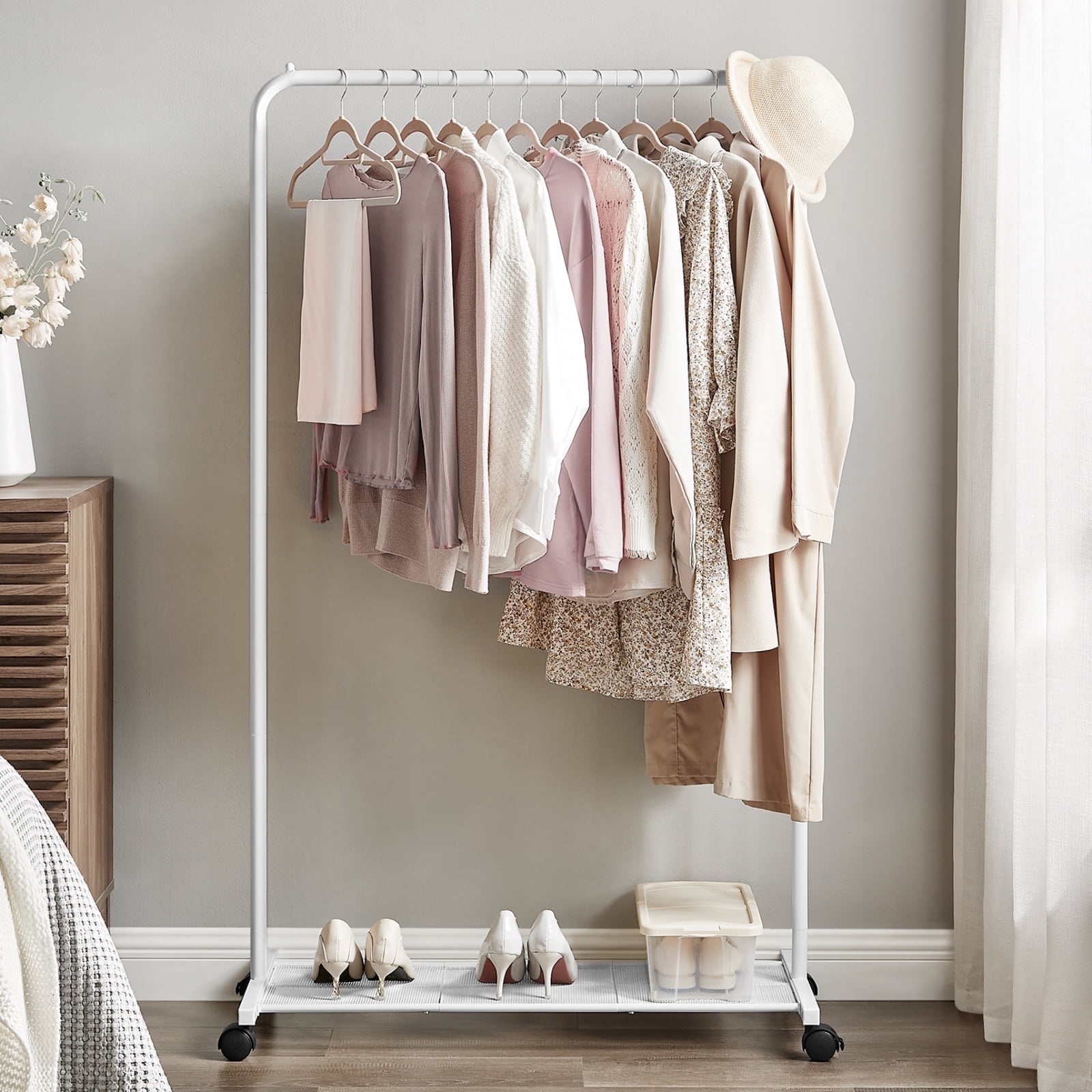 110 lb Load Capacity Clothes Rack with Wheels Garment Rack with Storage ...