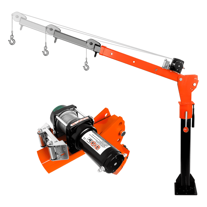 1100 lbs Folding Hoist Truck Crane, 3500 lbs 12V DC Electric Winch, Wired Control, Locking Pin ...