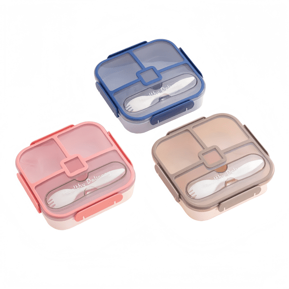 1100ML Bento Lunch Box with Built-in Utensils, Leakproof Compartment ...