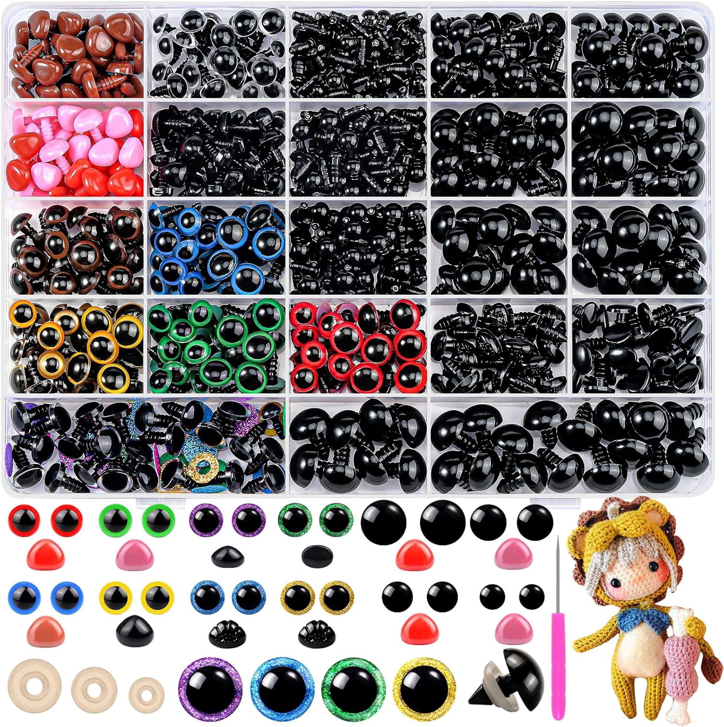 1100PCS Safety Eyes and Noses, Amigurumi Safety Eyes for Crocheting ...