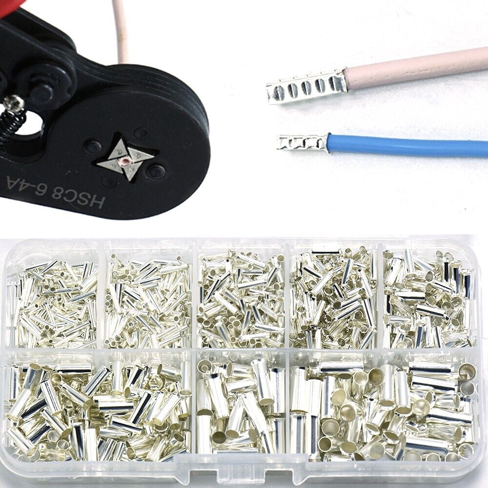 1100Pcs Uninsulated Copper Bare Terminal Bootlace Ferrules Wire Crimp ...