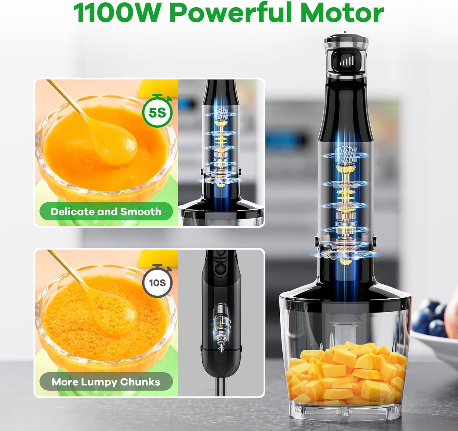 1100W Corded Immersion Hand Blender 5-in-1, Variable Speed Handheld ...