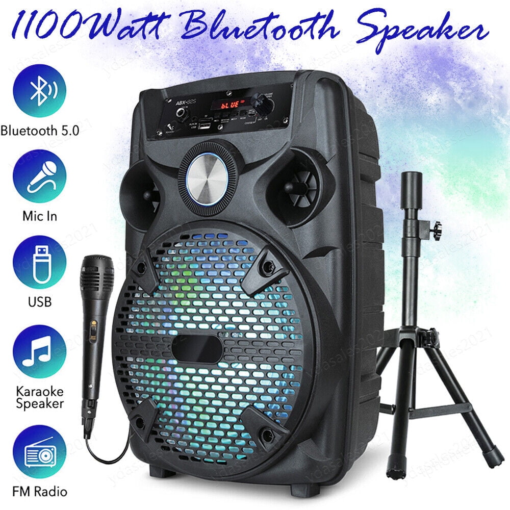 1100W Portable Bluetooth Speaker with Tripod Stand 8" Woofer Party PA ...